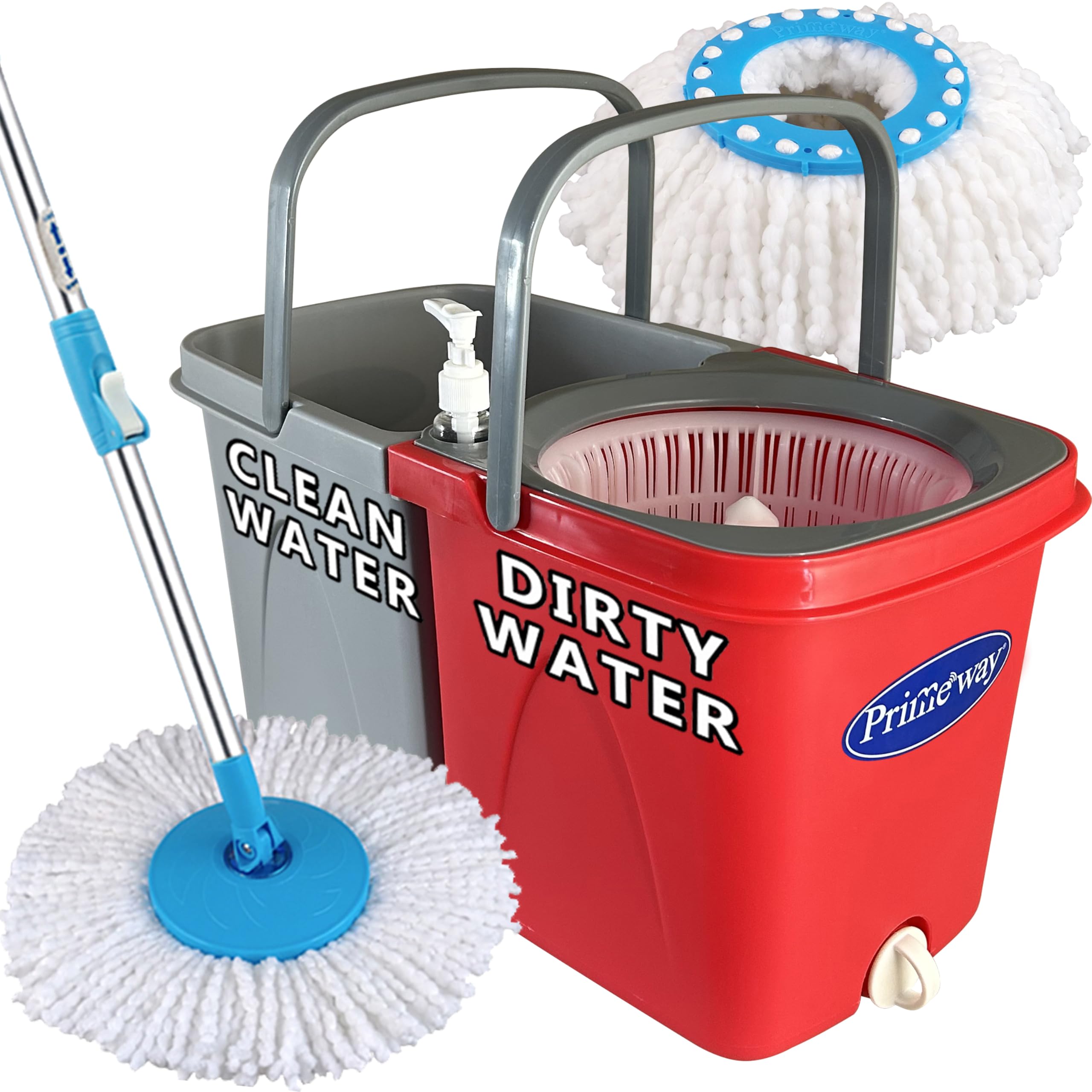 Primeway® Polypropylene Twin Double Bucket w/Handle 360 Rotating Magic ...