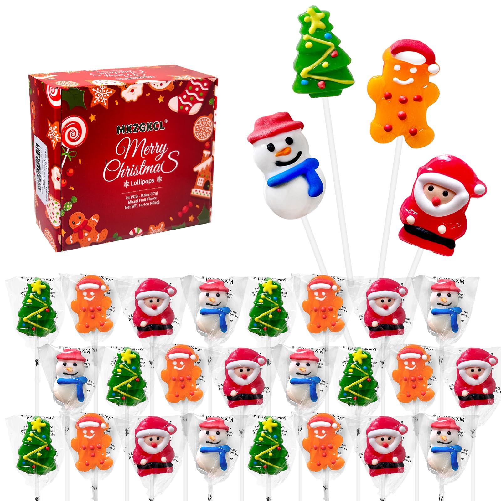 Amazon.com : 24 Assorted Big Christmas Lollipops Suckers, Christmas ...