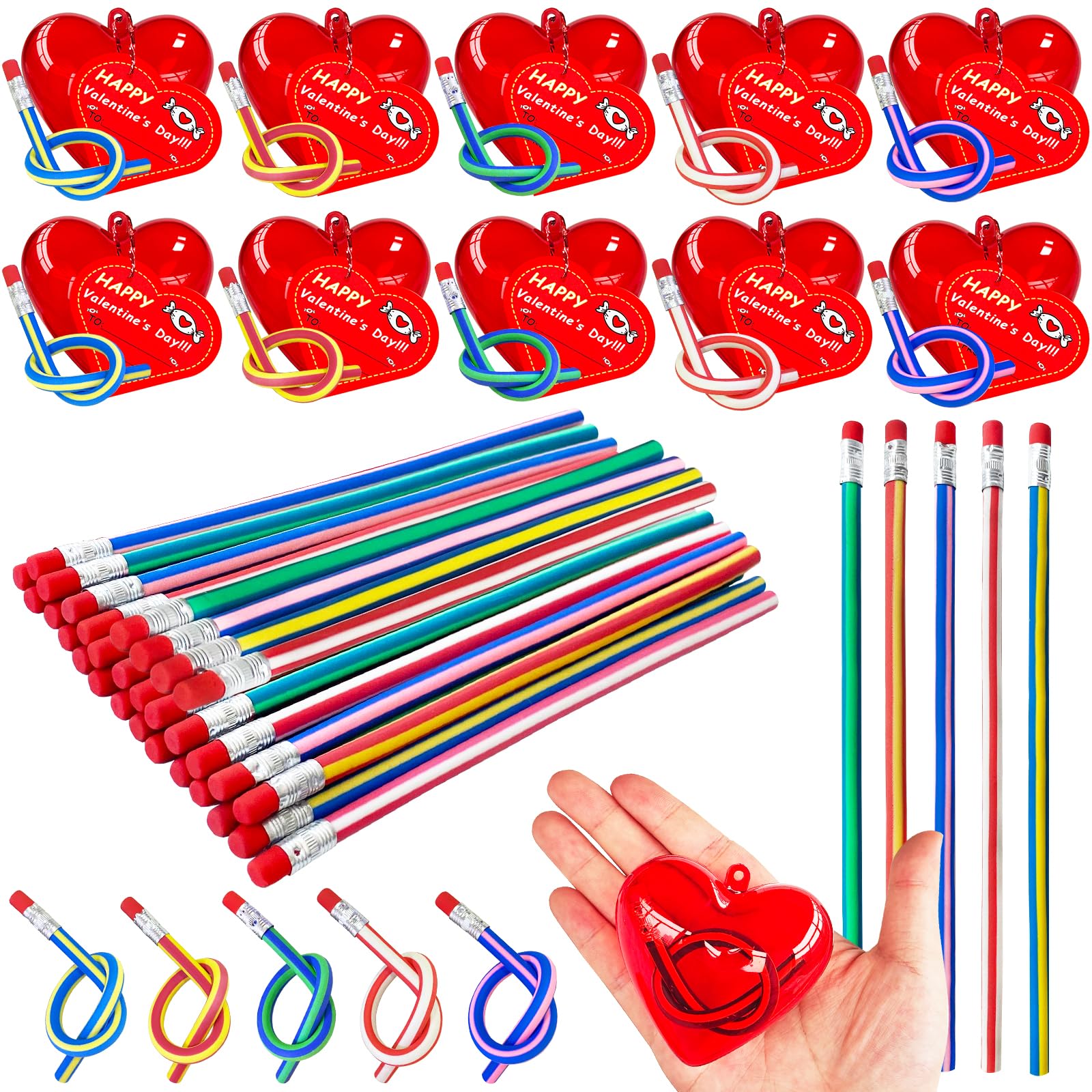 Amazon.com: Zddaoole 30 Pack Valentines Day Bendy Pencils Gifts for ...