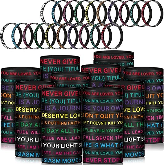 Amazon.com: 200 Pcs Motivational Quote Rubber Wristbands Bulk Colored ...