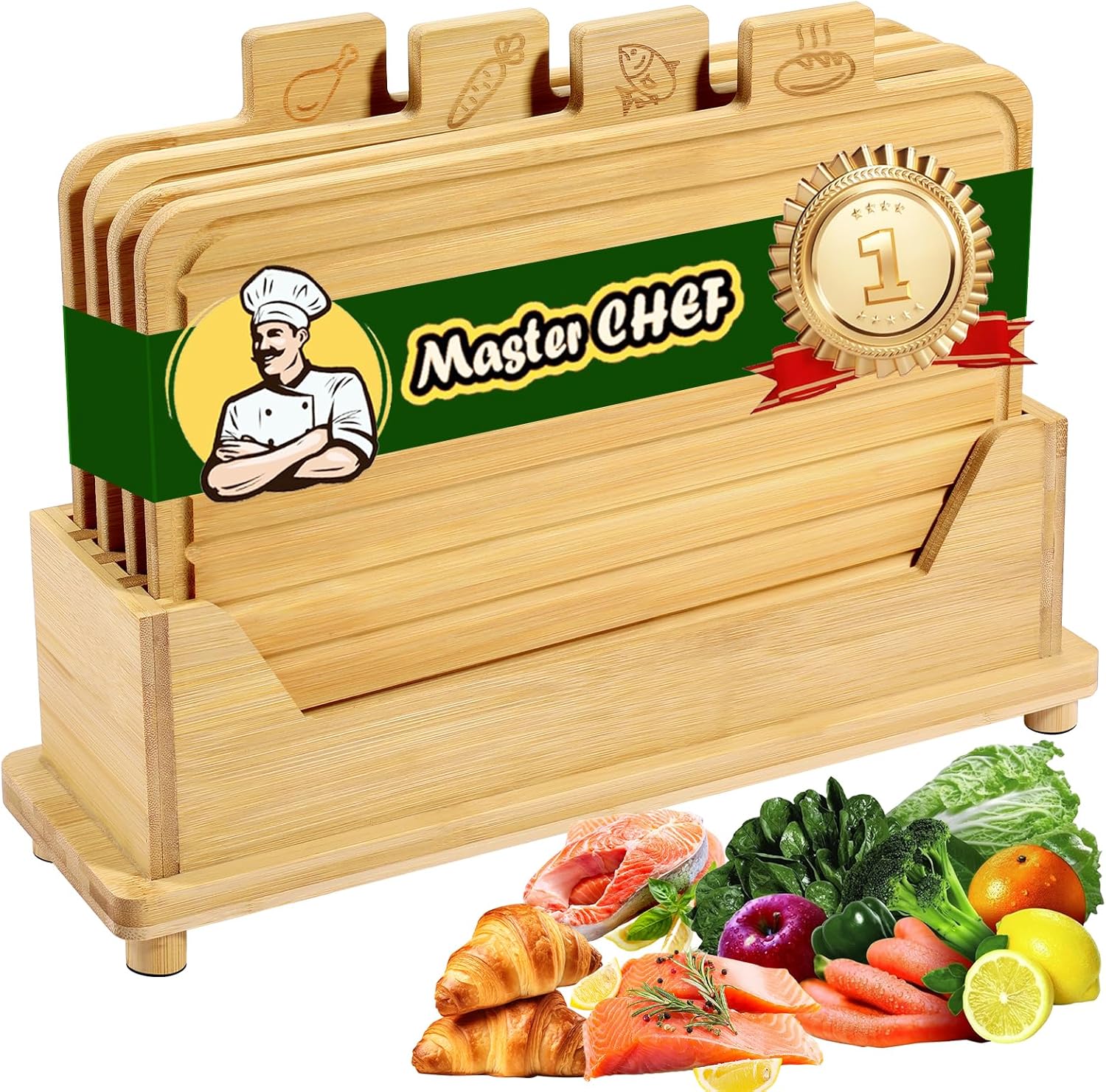 Amazon.com: Essenhome Large Bamboo Cutting Board Set of 4 - Wood ...