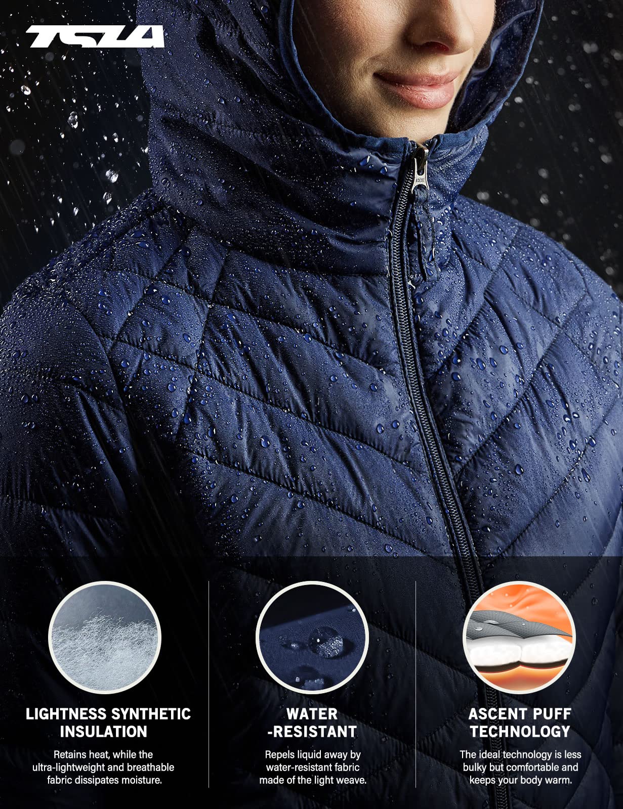 Snapklik.com : TSLA Womens Lightweight Packable Accent Puffer Jacket