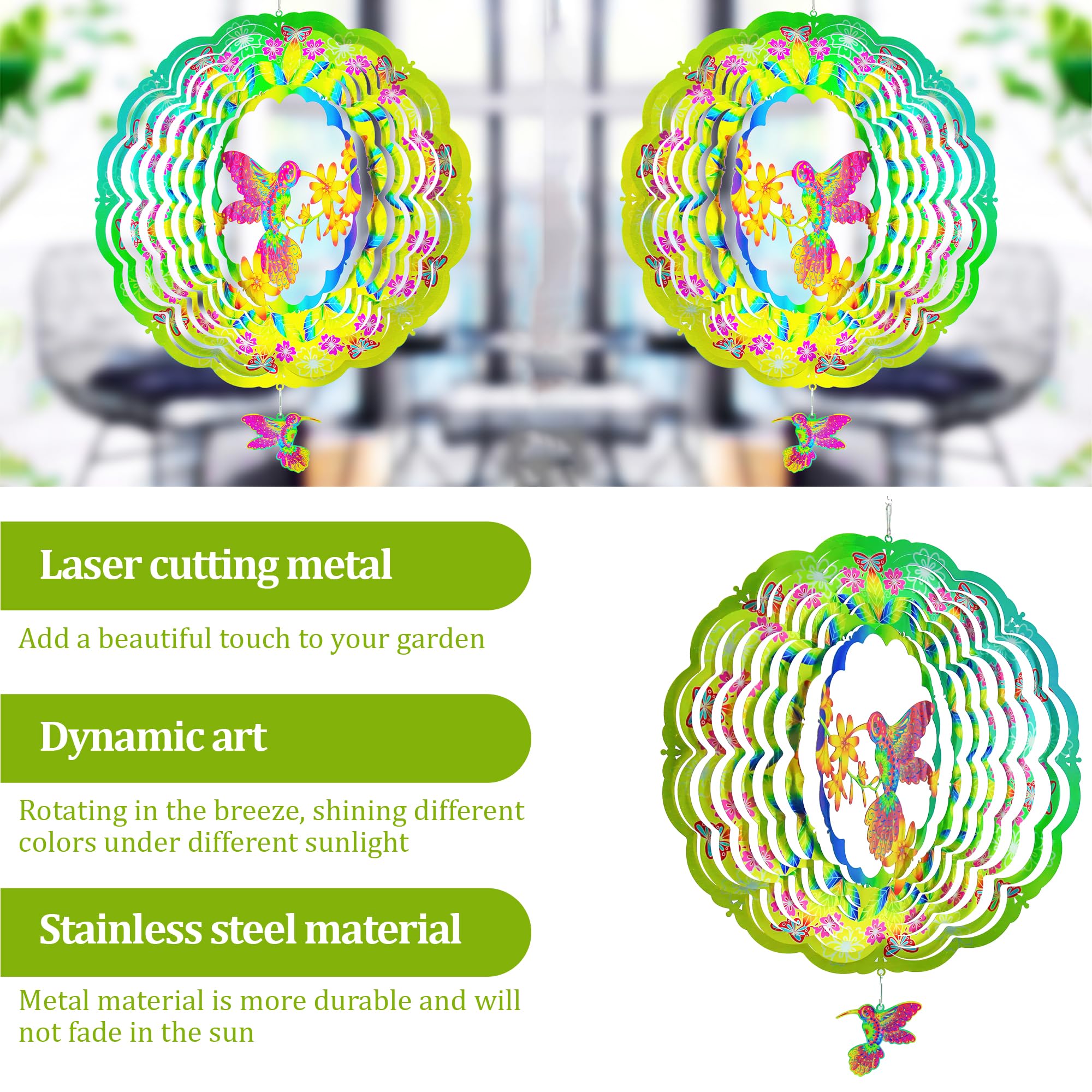 Snapklik.com : MUWOOB Hummingbird Wind Spinners, 12inch Stainless Steel ...