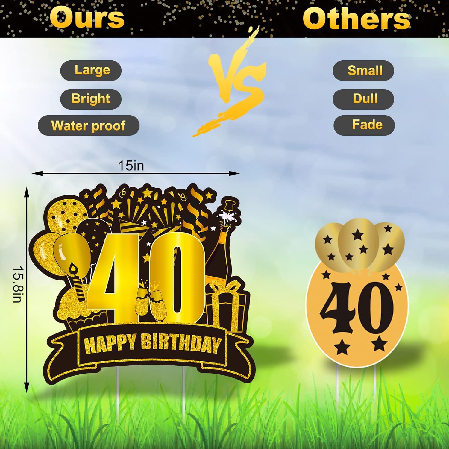 Buy 40th Birthday Yard Sign Large Black Gold 40th Birthday Decorations ...
