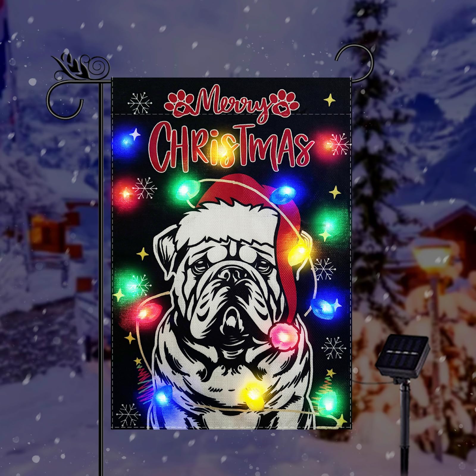 Amazon.com : Christmas Garden Flag Lighted Xmas English Bulldog Flags ...