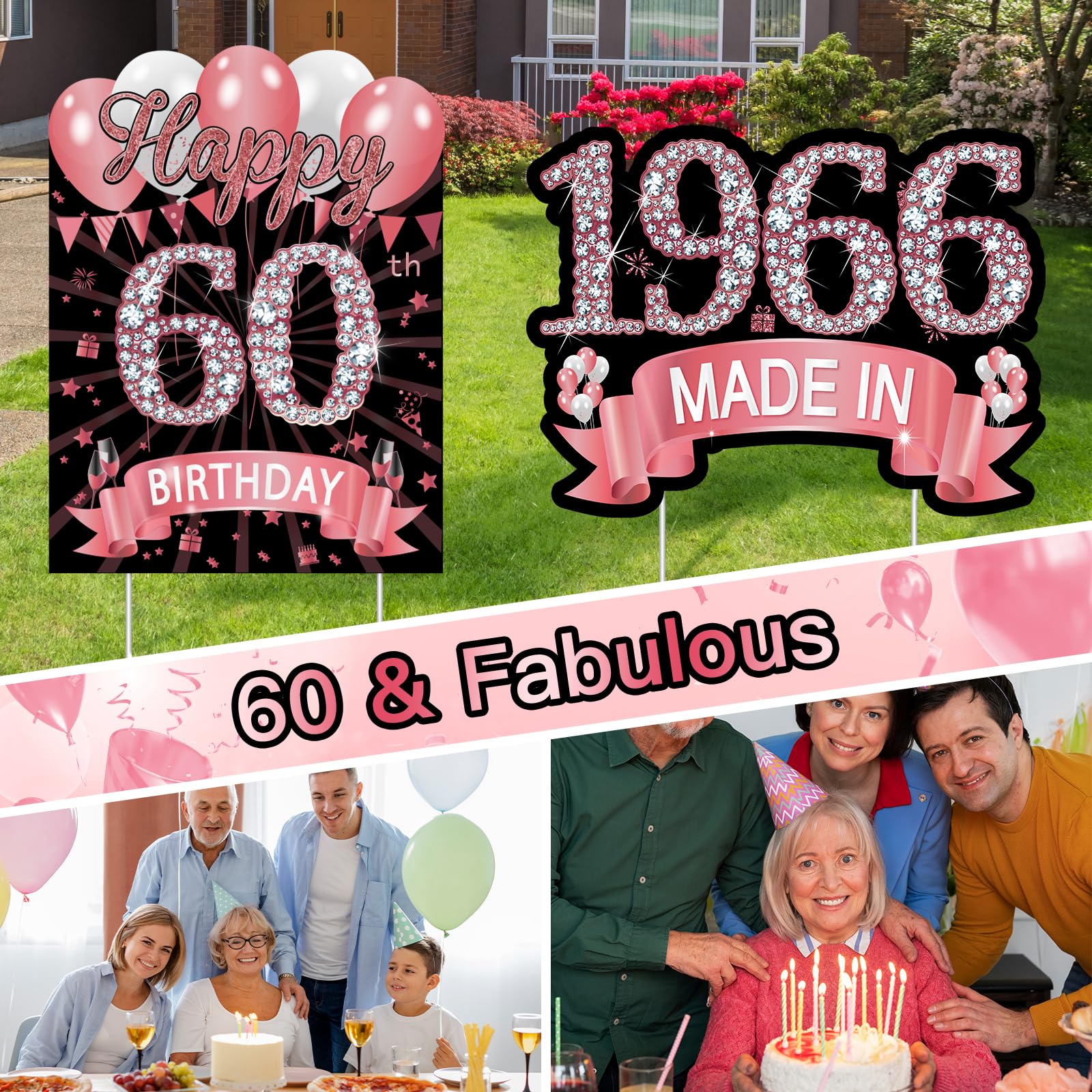 Snapklik.com : 7Pcs Rose Gold 60th Birthday Yard Sign Decorations For ...
