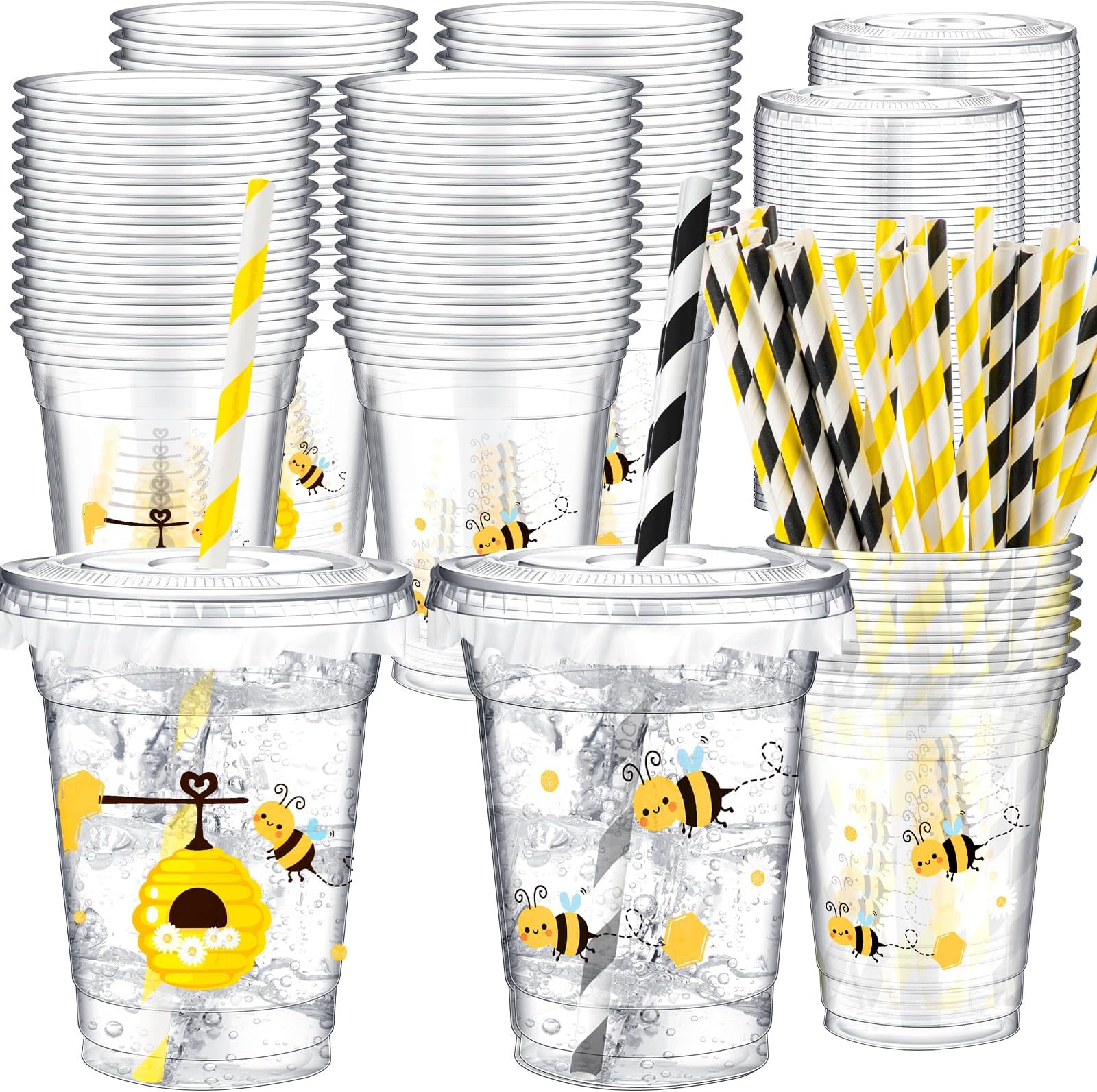 Amazon.com: Sliner 120 Pcs Bee Party Disposable Cups 12 oz Plastic ...