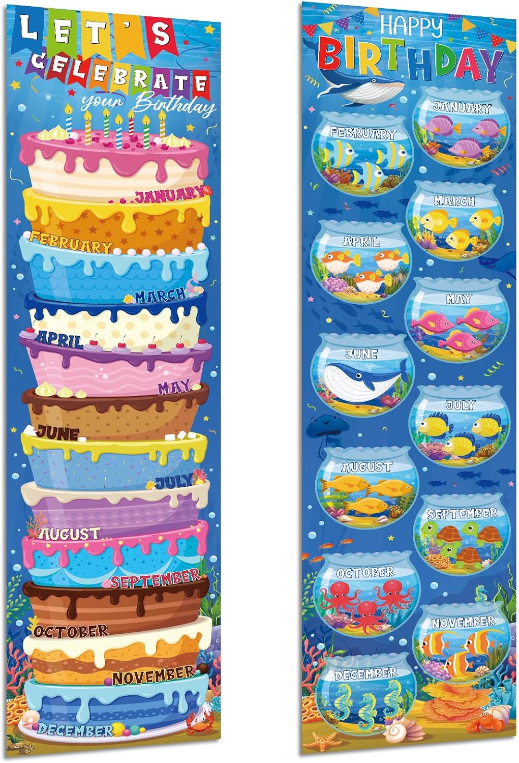 Amazon.com: Containlol 2 Pcs Ocean Birthday Chart Posters for Classroom ...
