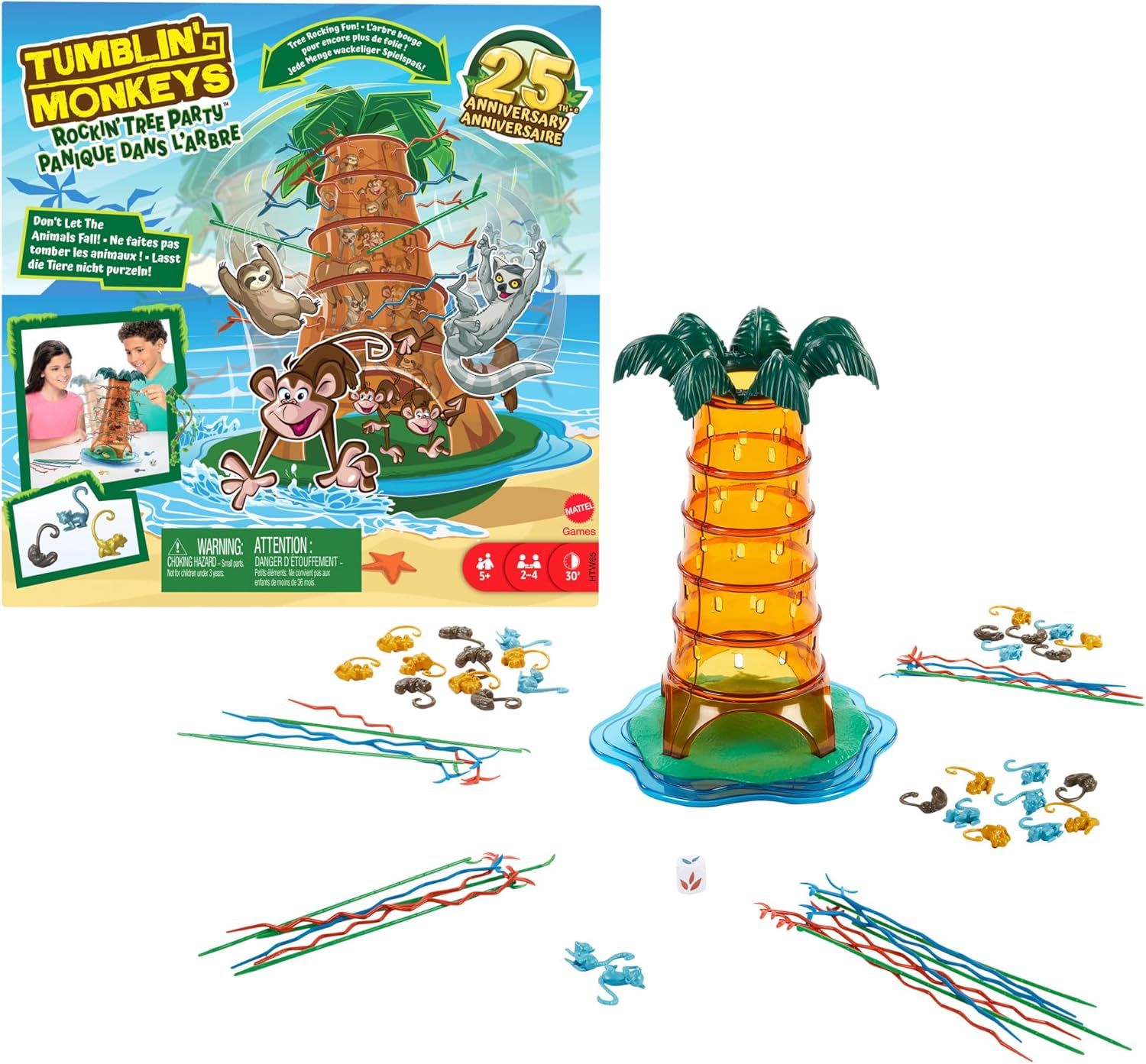 Mattel Games - Salva le Scimmie Rockin' Tree Party, edizione speciale 25 anniversario con albero ...