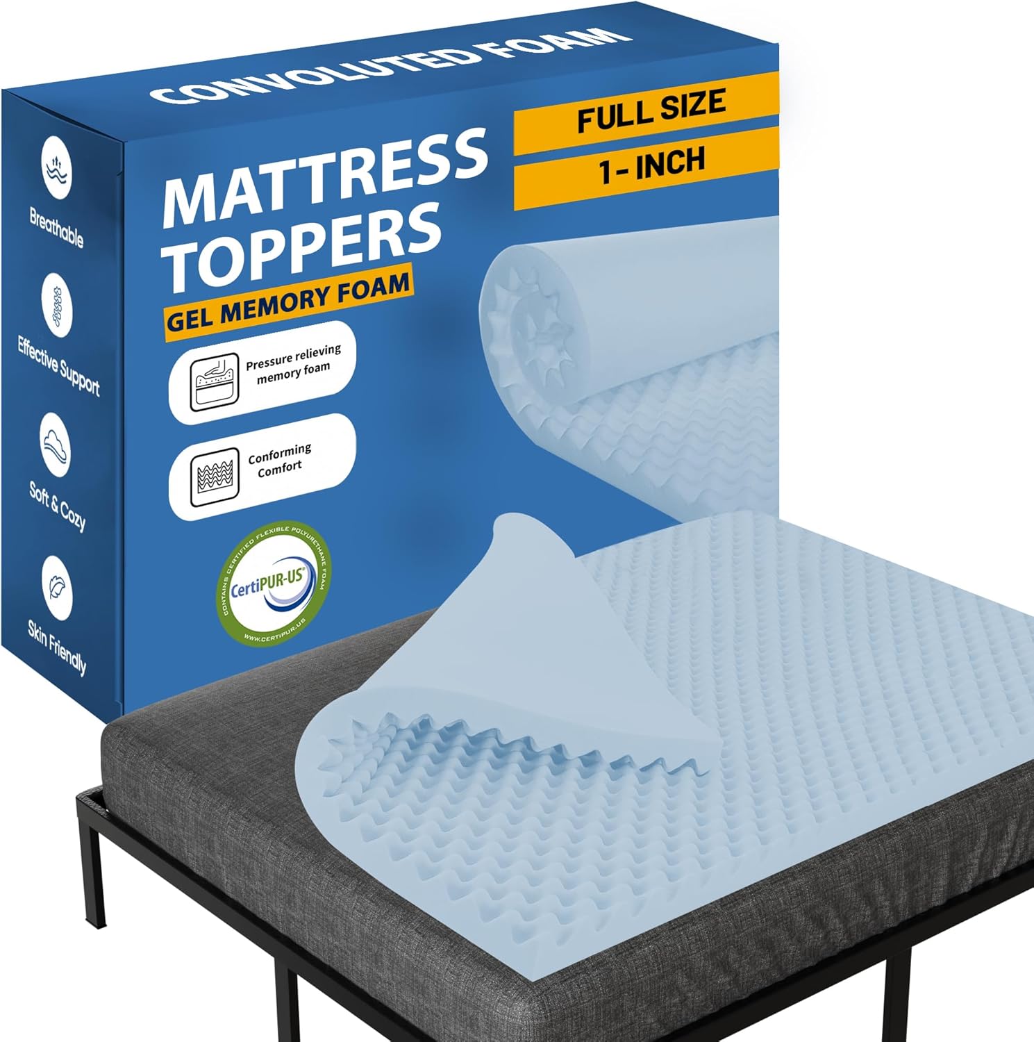 Amazon.com: Greaton, 1-Inch Premium Convoluted Gel Memory Foam Toppers ...