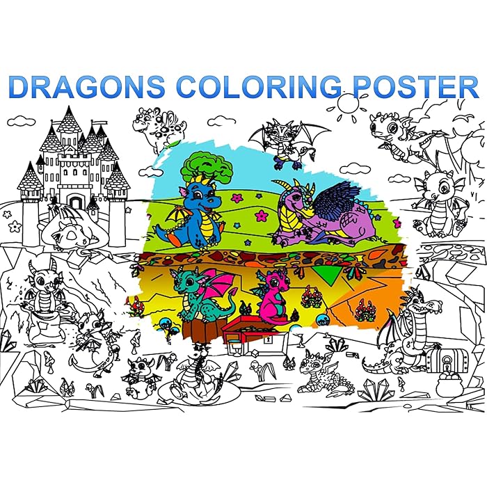 Buy Alex Art, Large Coloring Poster - Dragon Big Giant Coloring Sheets ...