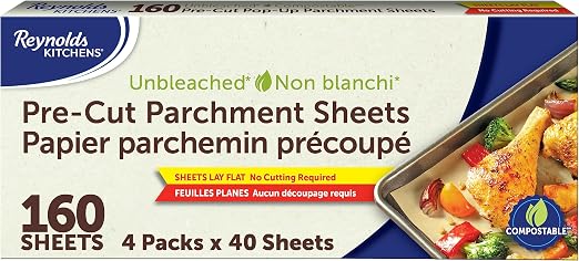 Reynolds Kitchens Pre Cut Parchment Paper Sheets/40ct 4-Pack 160 Liners ...