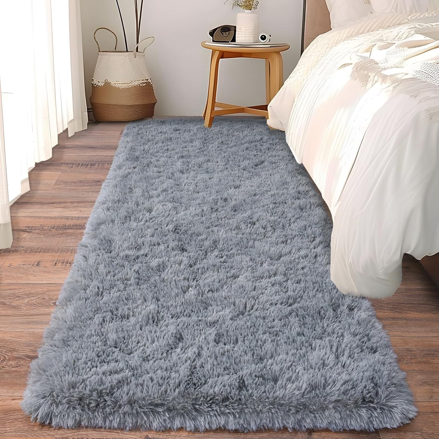 Soft Runner Rugs for Bedroom Hallways, 2 Packs 2x6 Grey Fluffy Shag ...