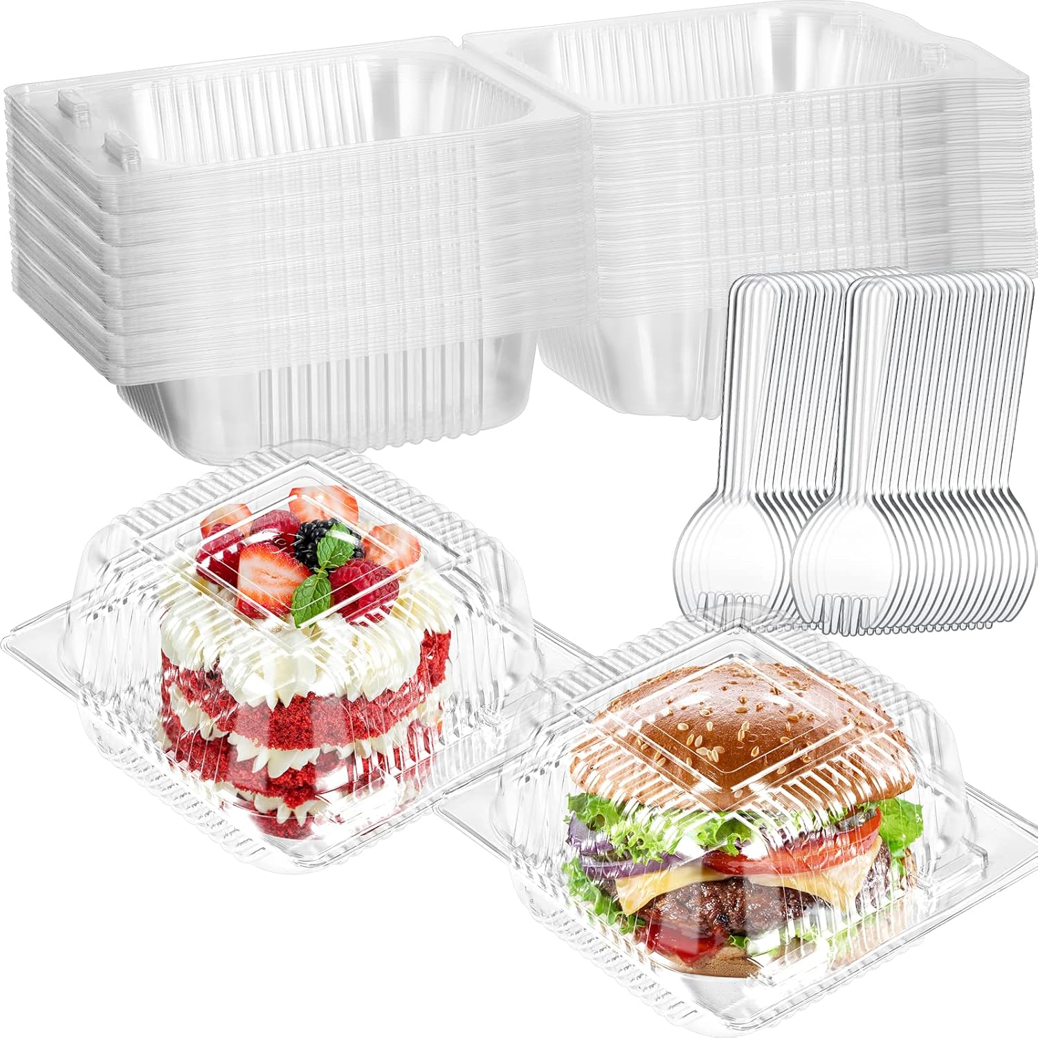 FairySandy 100 recipientes de plástico desechables con tapa y Spork de ...