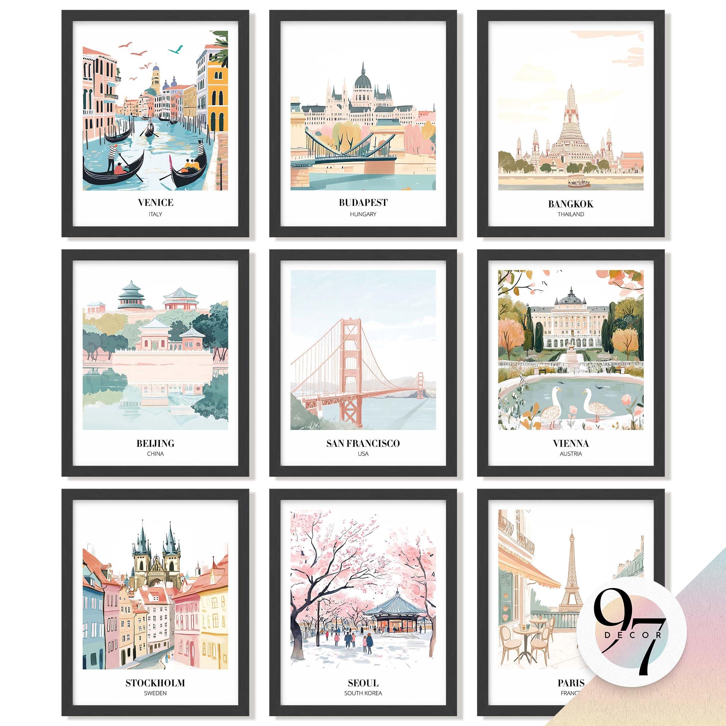 Amazon.com: 97 Decor Vintage Travel Posters Wall Art - Retro Travel ...