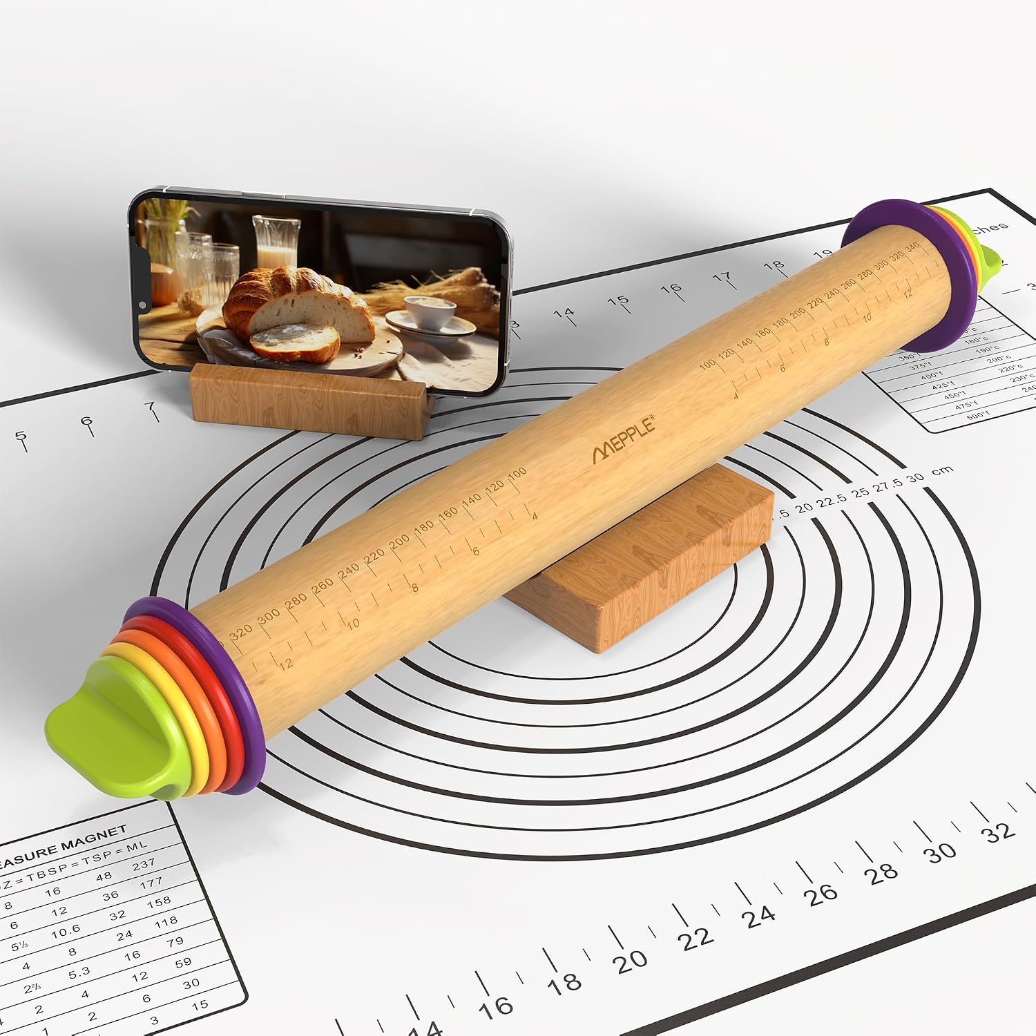 Amazon.com: Mepple Rolling Pin with Thickness Rings and Pastry Baking ...