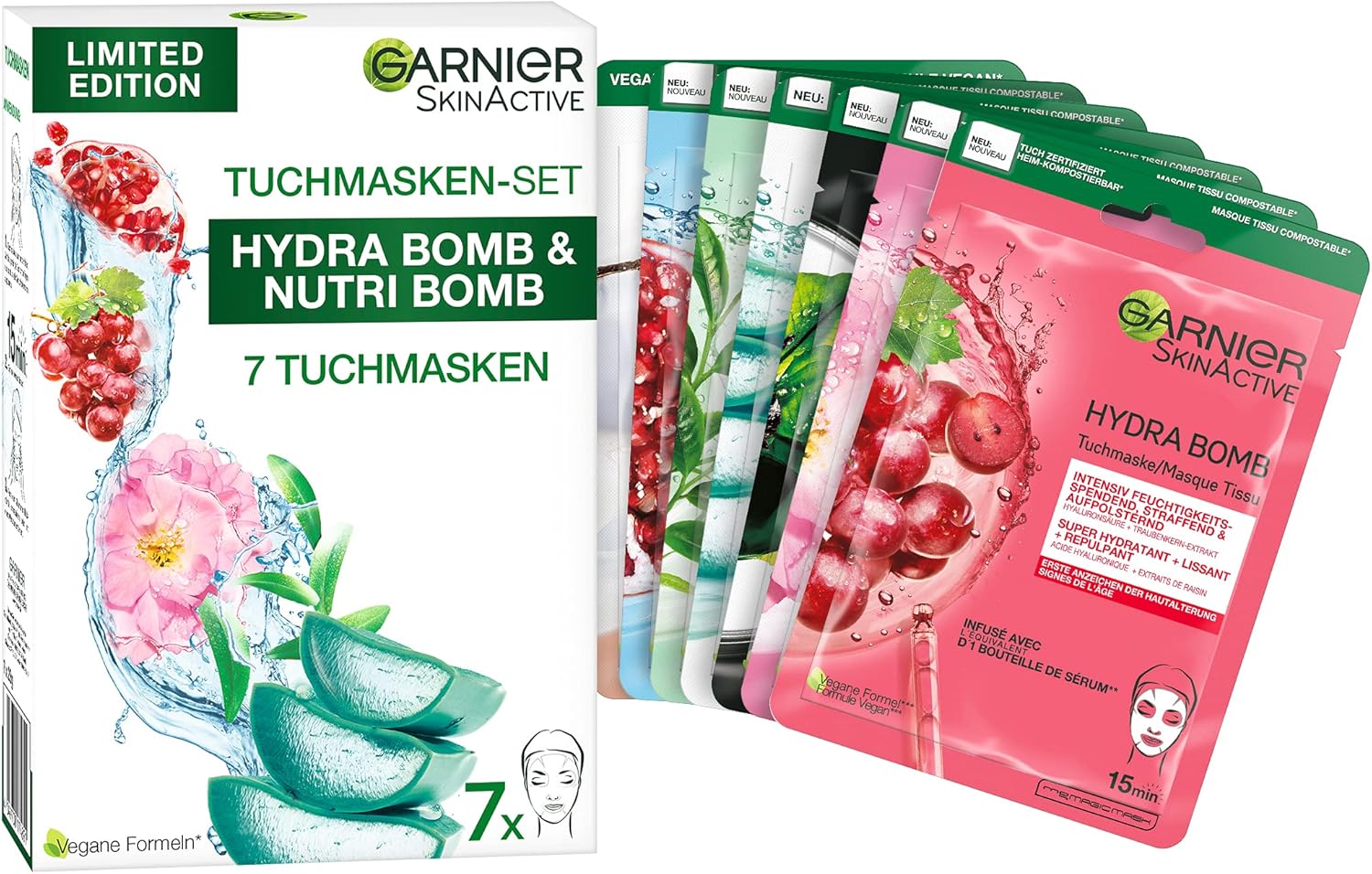 Garnier tissue Mask Set for All Skin Types, 7 Face Masks for Dry to ...