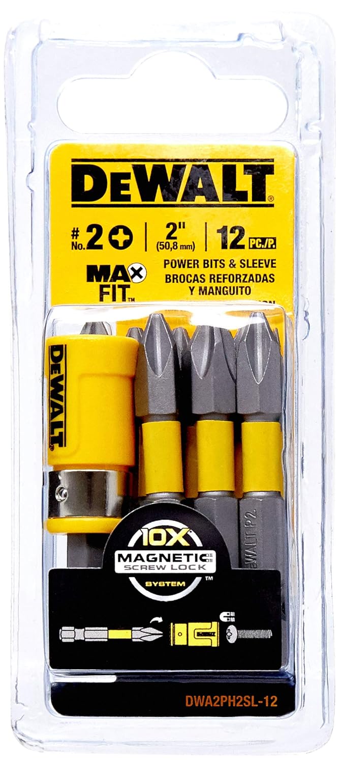 DEWALT 2 inch Max Fit PH2 Drill Bit Tip with Magnet Sleeve, 12 pc ...