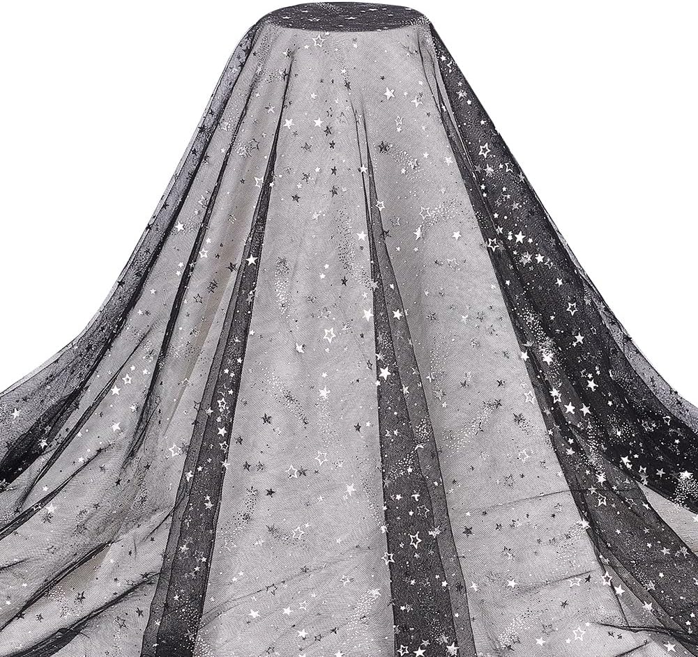BENECREAT 3Yard/2.74M Black Sequins Star Lace Fabric, 1.5M/59 Silver ...