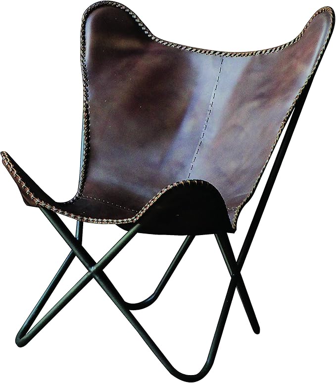 Amazon.com: Creative Co-Op Leather and Metal Butterfly Chair : Home ...