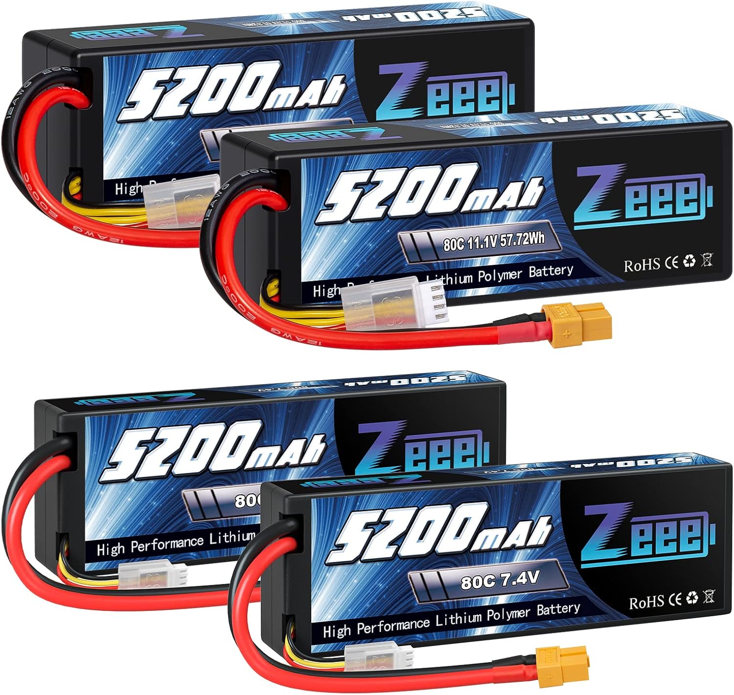 Amazon.com: Zeee 3S Lipo Battery 5200mAh 11.1V 80C Hard Case Battery ...