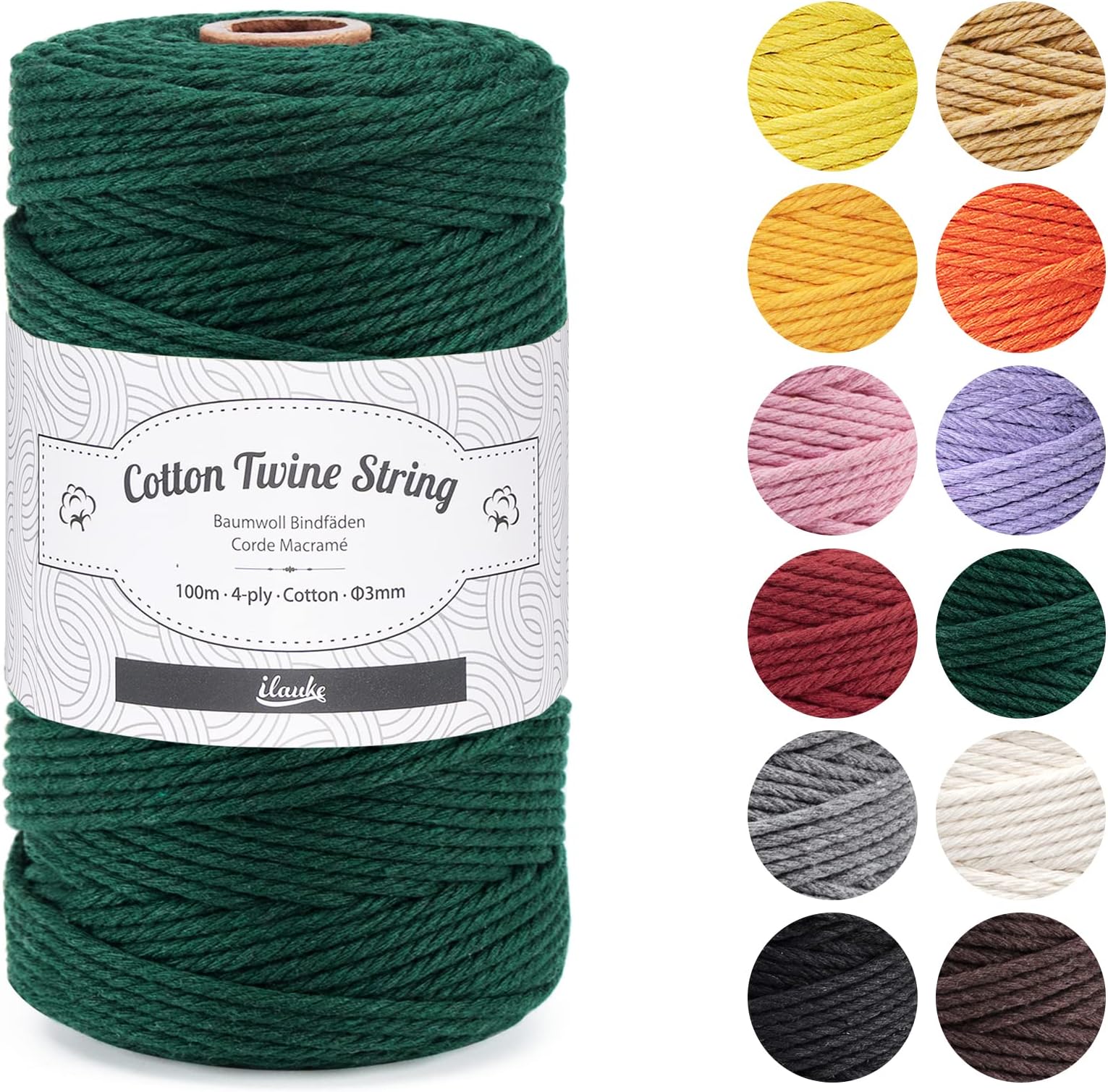 GOHOF Macrame Cord 3mm x 100m Premium Cotton Macrame Rope, 4 Strand ...