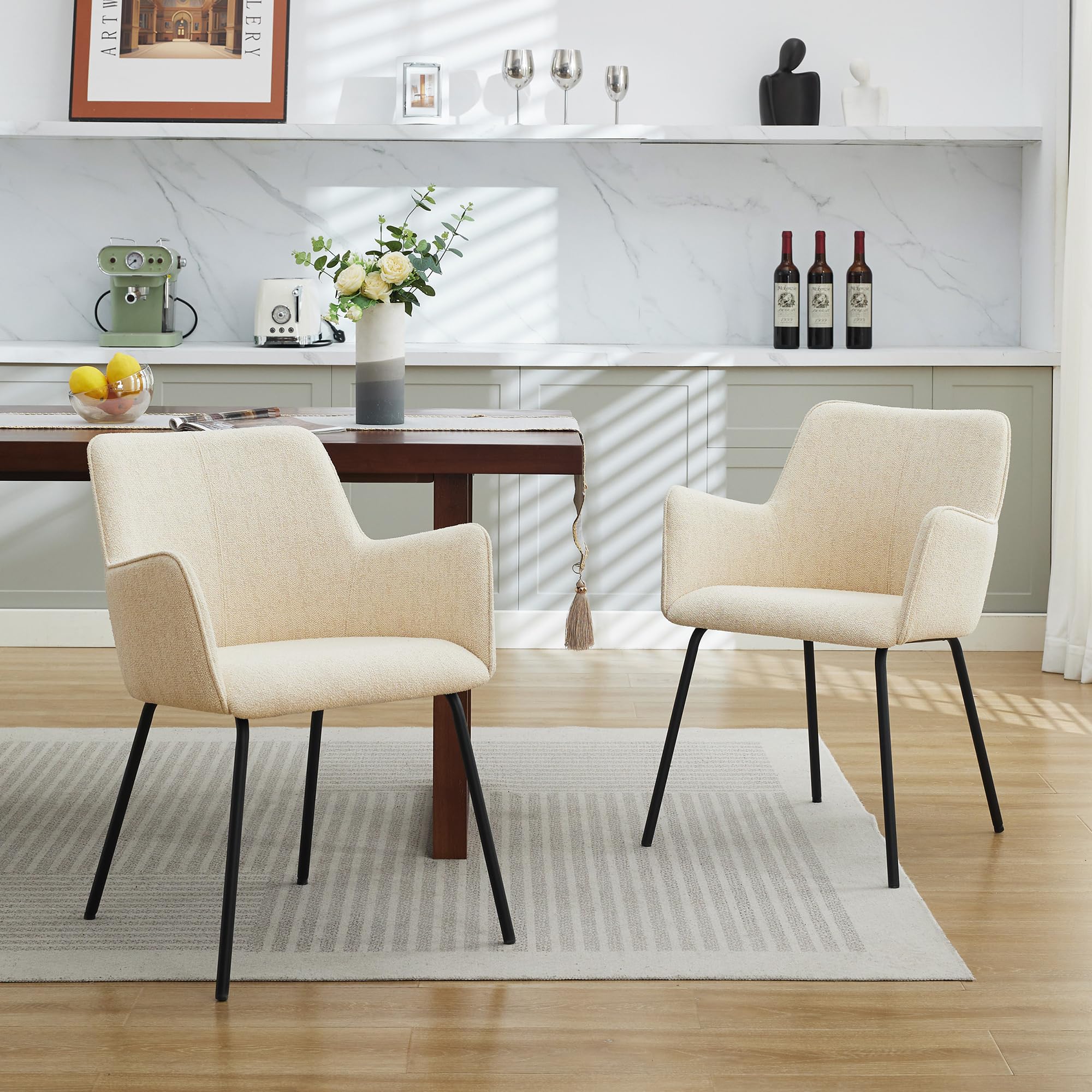Amazon.com - JIRAIN Beige Dining Chairs with Arms, Linen Dining Chair ...