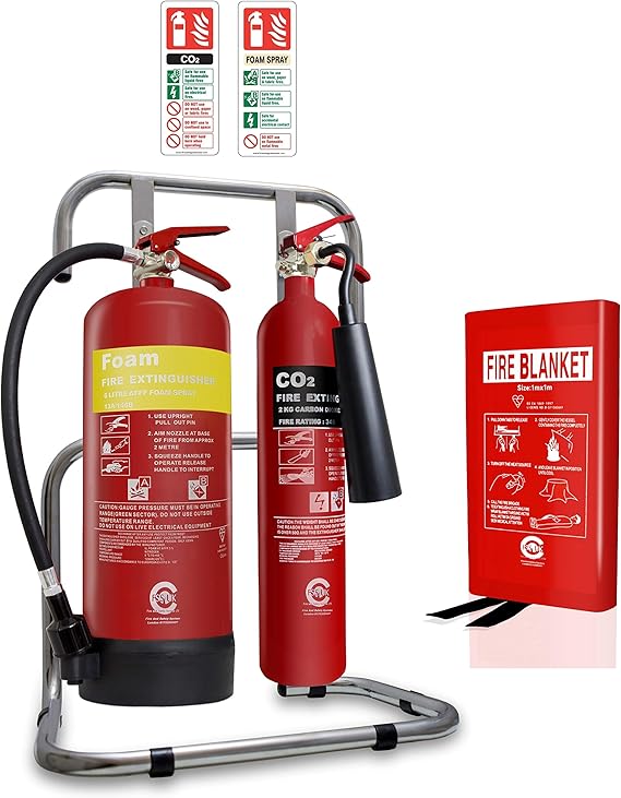 Small Office Fire Safety Pack. Fire Extinguisher Set with Chrome Double ...