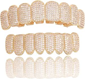 Amazon.com: AINTTBY Gold Teeth Grillz Hip Hop Punk Style Copper Plated ...