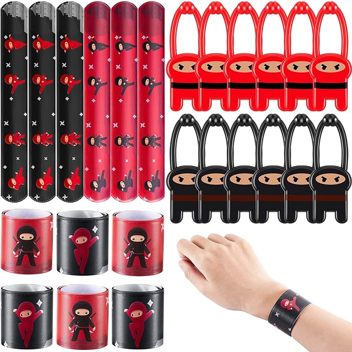 Buy 24 Pcs Ninjas Party Favors Include 12 Warrior Slap Bracelets 12 ...