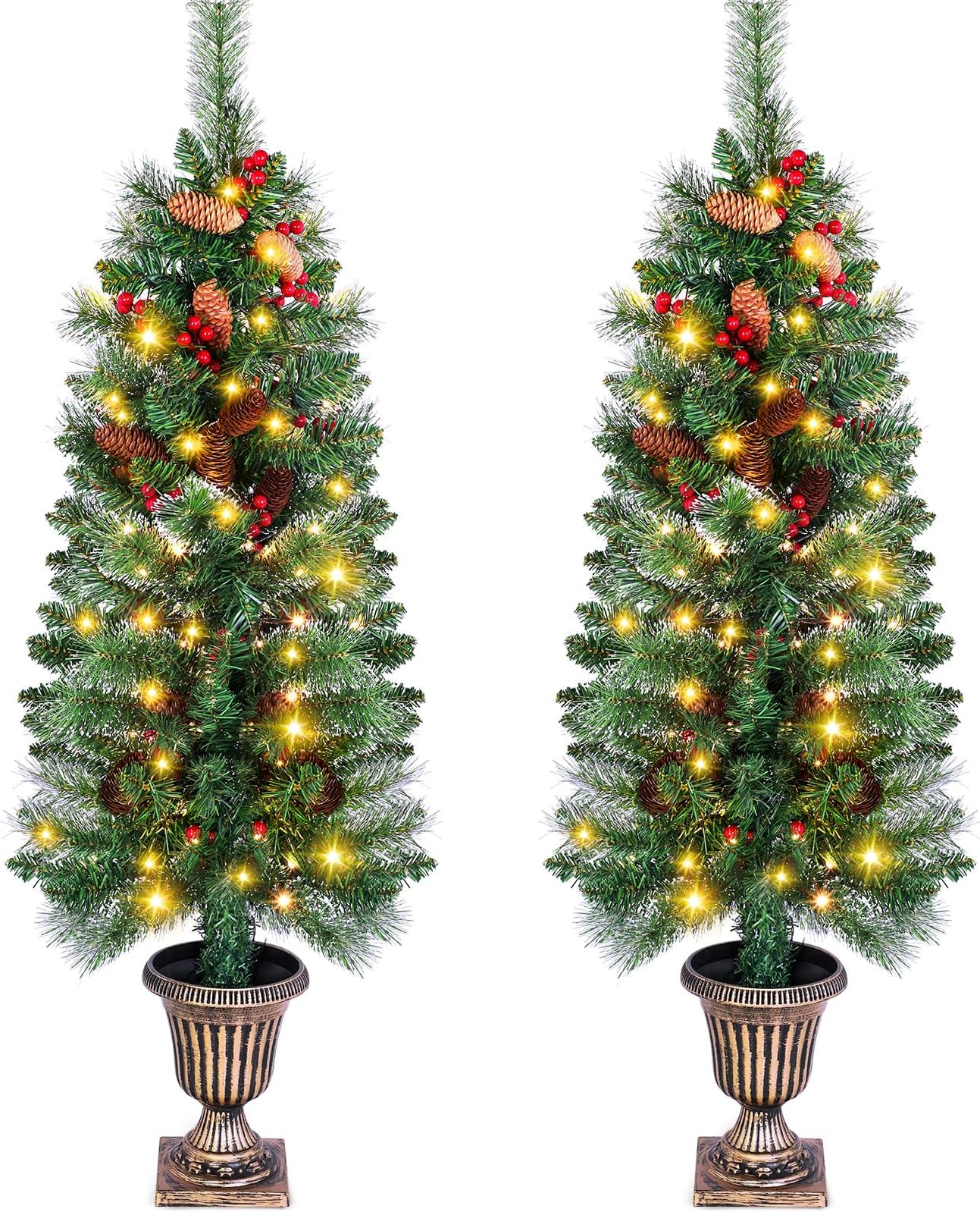 Amazon.com: DEWUR Pre-Lit Artificial Mini Christmas Tree Warm White LED ...