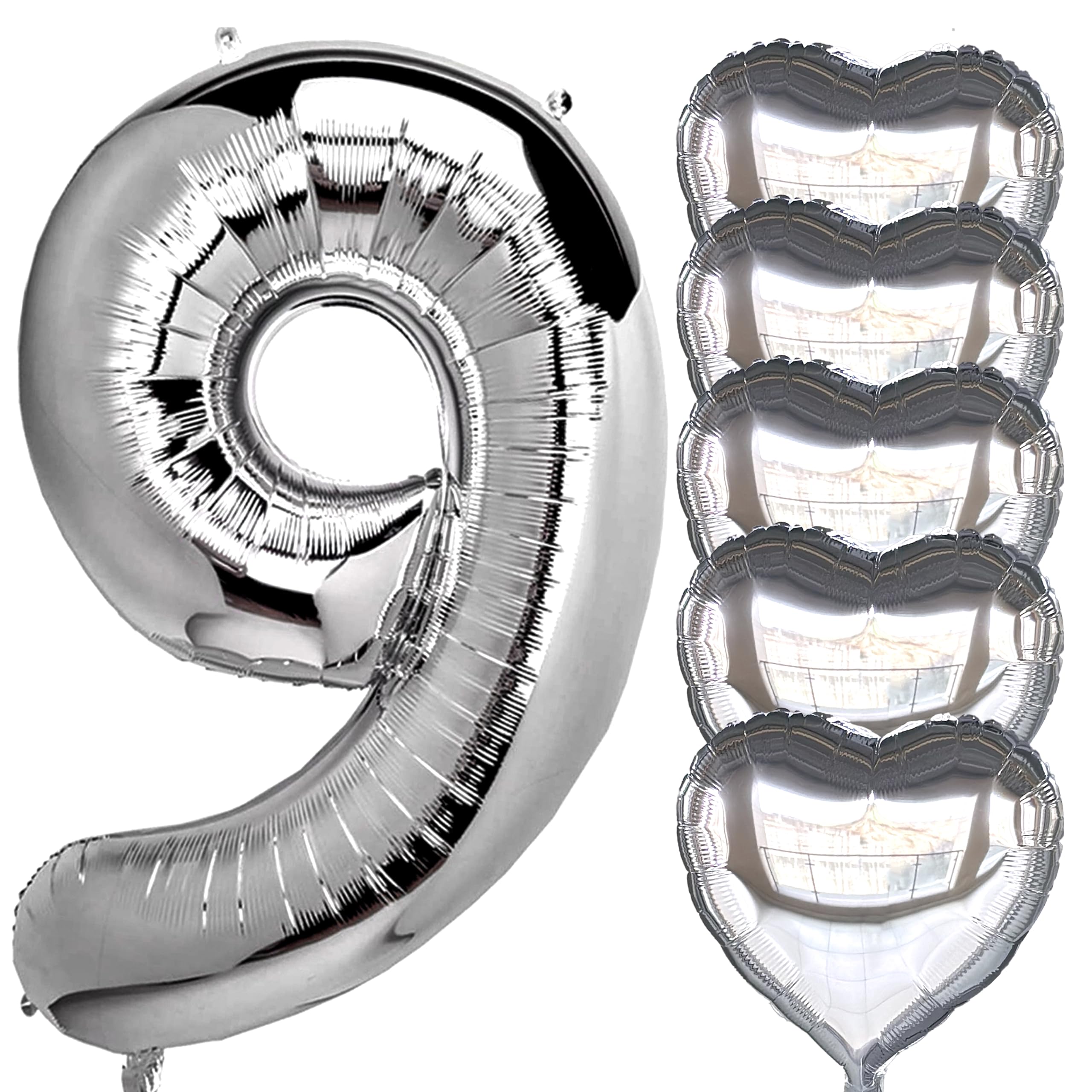 Amazon.com: CYTTOKL Number 9 Balloons 40 inch Silver Extra Large Big ...