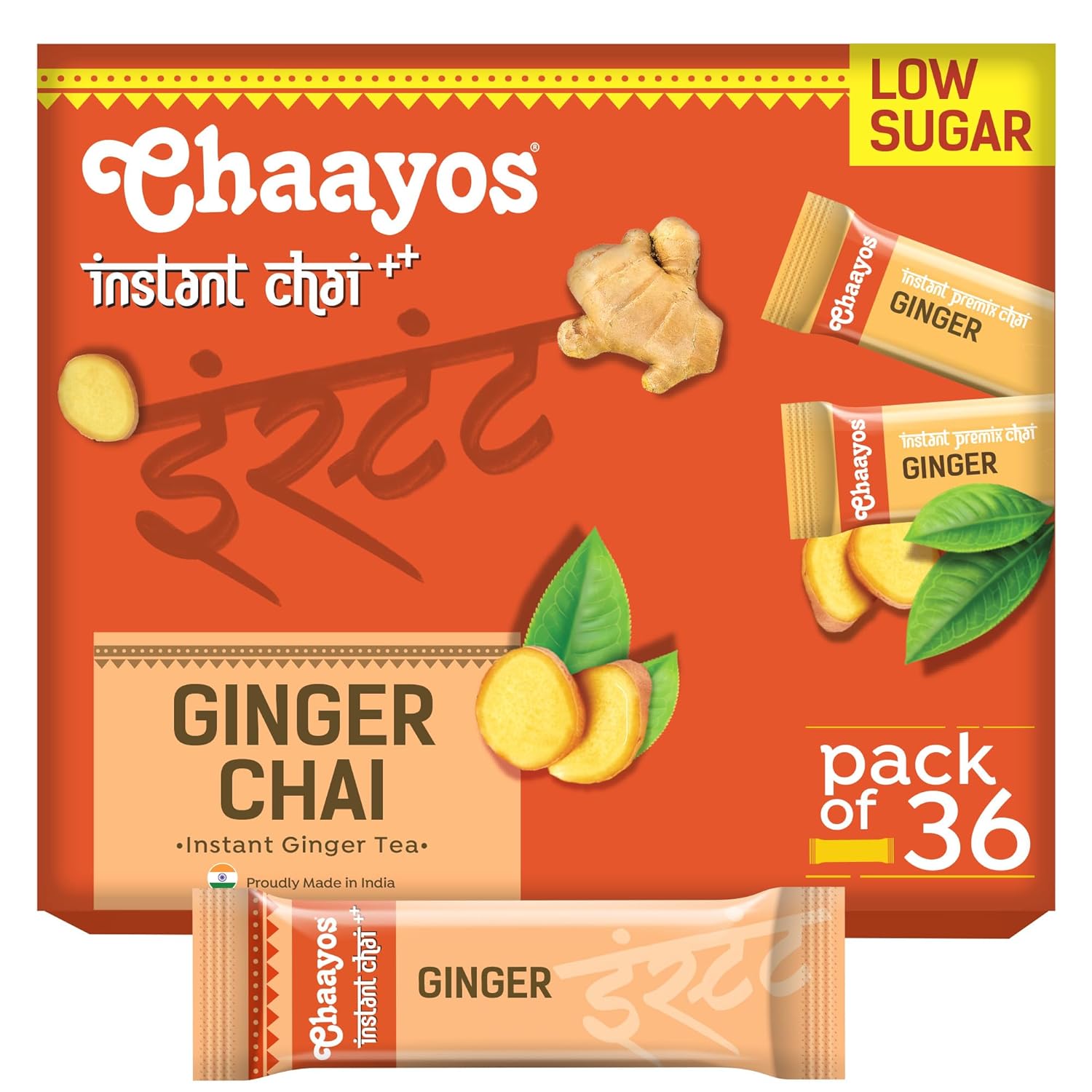 Chaayos Instant Tea Premix - Ginger Flavour - Low Sugar (36 Sachets ...