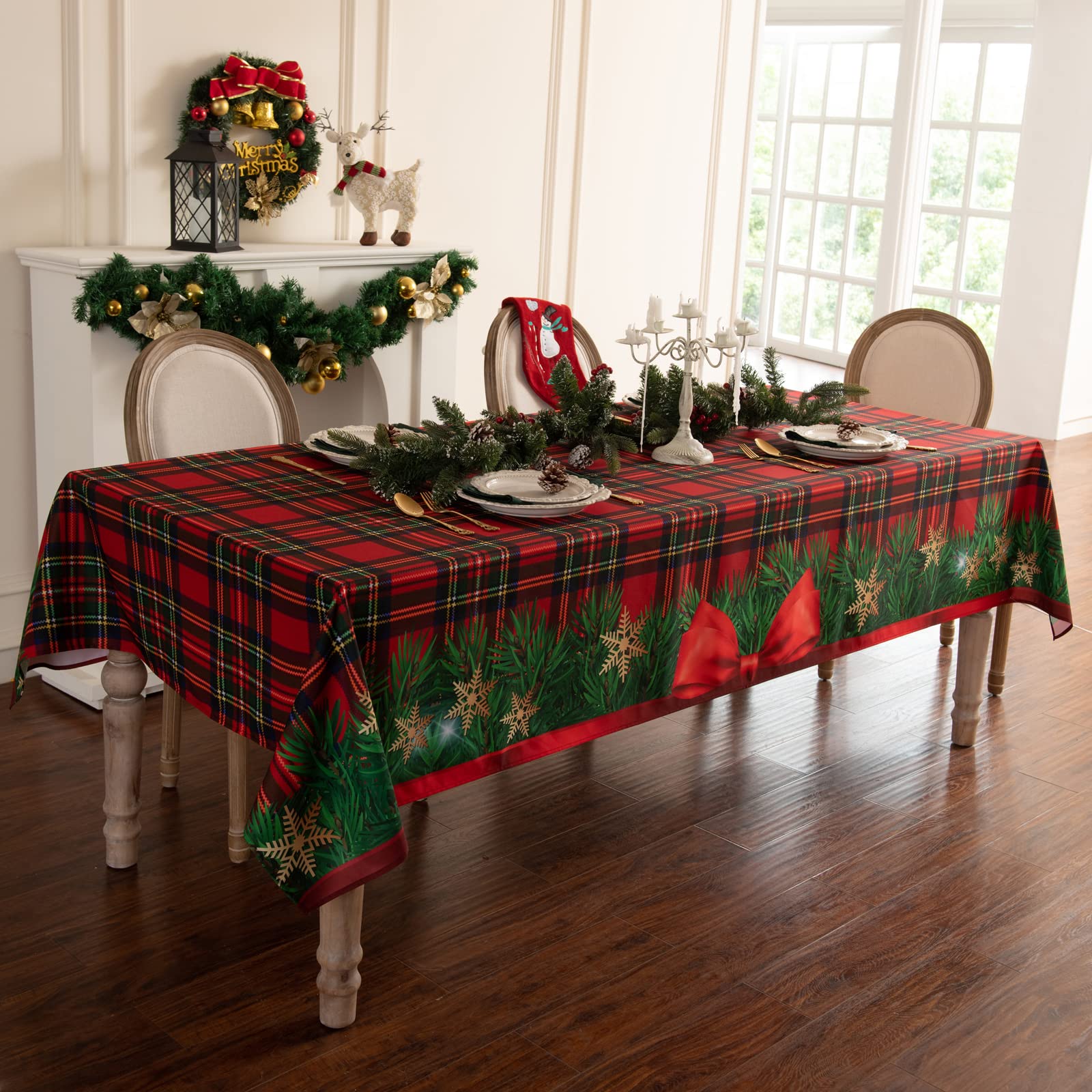 Amazon.com: Joyfol Day Winter Holiday Christmas Tablecloth, Plaid ...