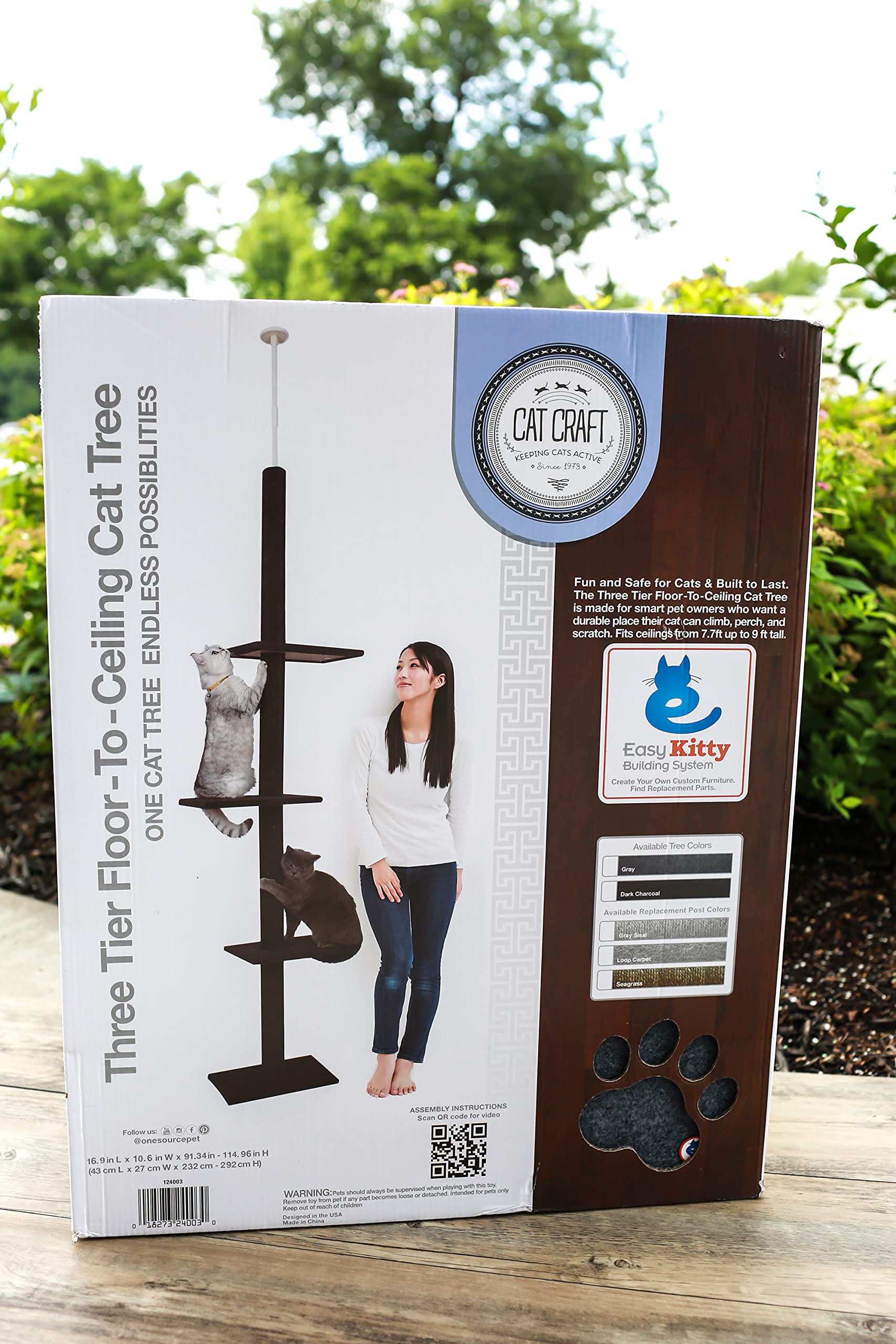 Cat Craft Three-Tier Cat Tree (90"-108") | Adjustable, Floor-to-Ceiling ...