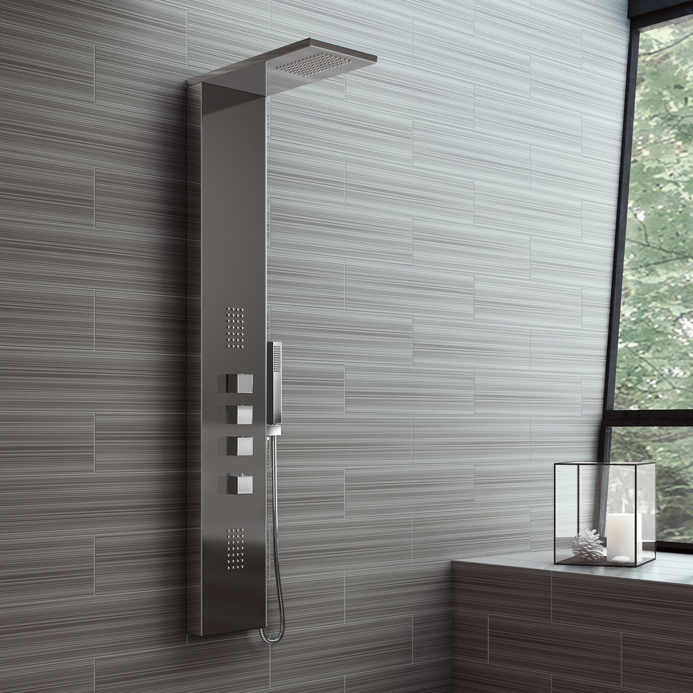 Buy iBathUK Black Shower Tower Panel Body Jets Modern Stainless Steel ...