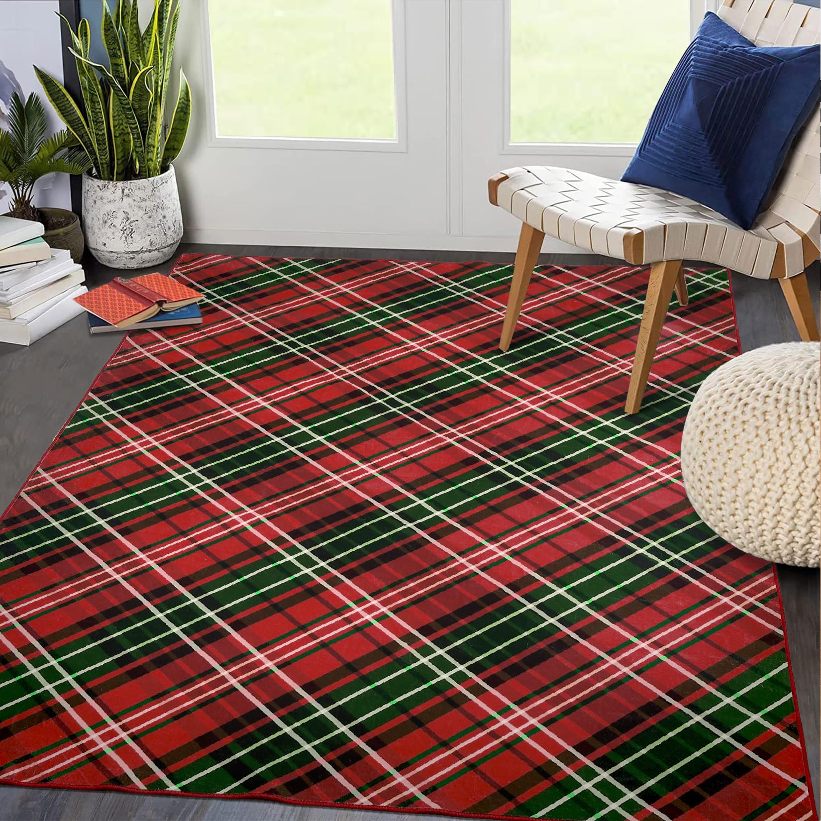 Indoor Christmas Rug 4x6 Merry Christmas Area Rug Washable Rug Plaid ...