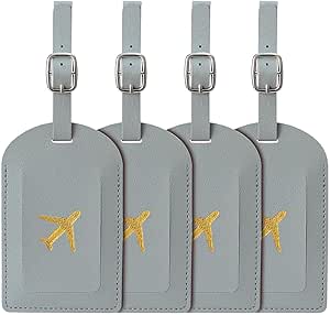 4 Packs Luggage Tag, PU Leahter Luggage Tags for Suitcases with Name ID Card Privacy Protection ...