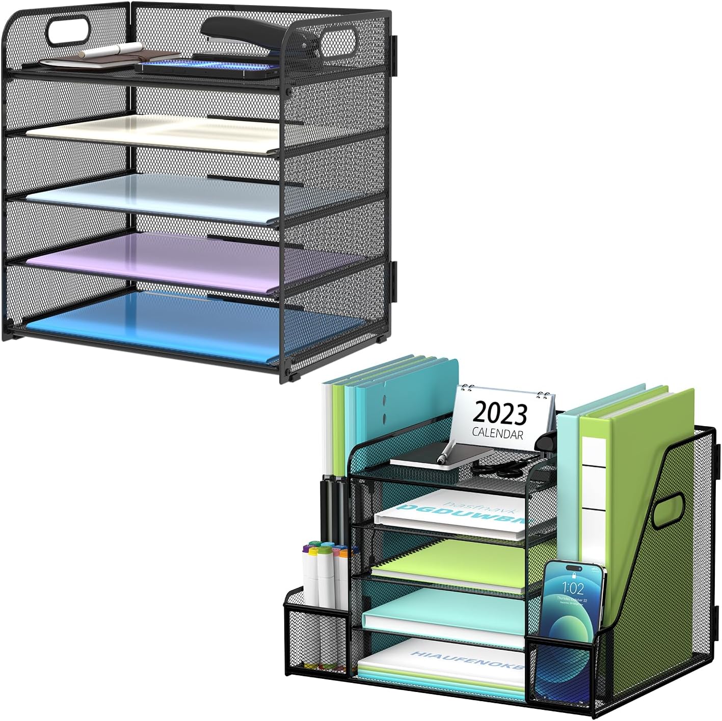 Amazon.com : SUPEASY Bundle 5 Trays Paper Organizer with Handle & Mesh ...