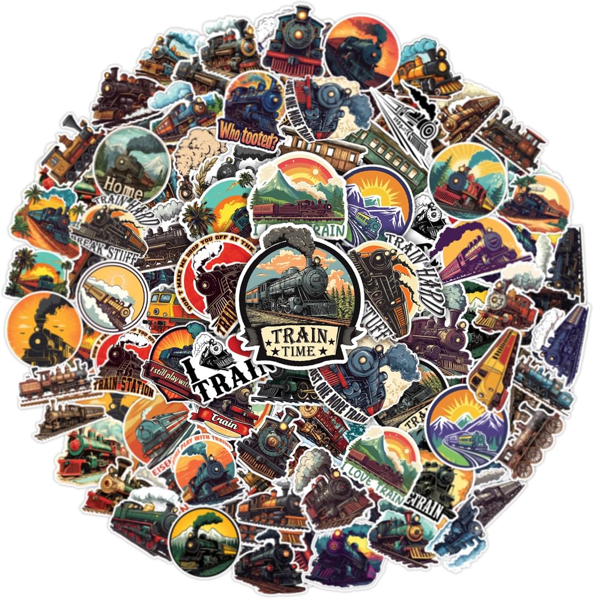 Amazon.com: 64 Pcs Train Stickers - Vintage Trains Sticker Waterproof ...