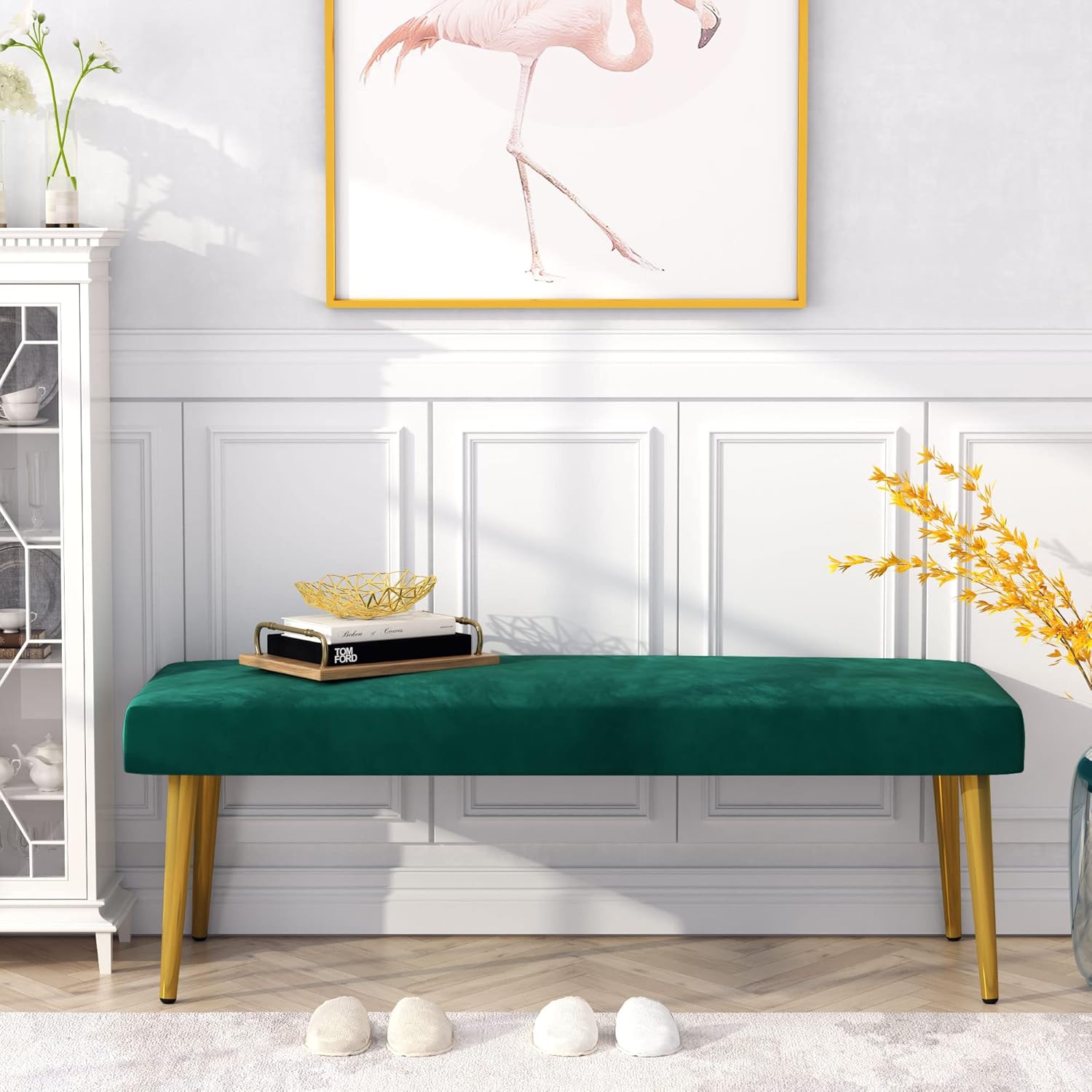 Amazon.com: AWQM Velvet Bench Ottoman Upholstered Bedroom Benches ...