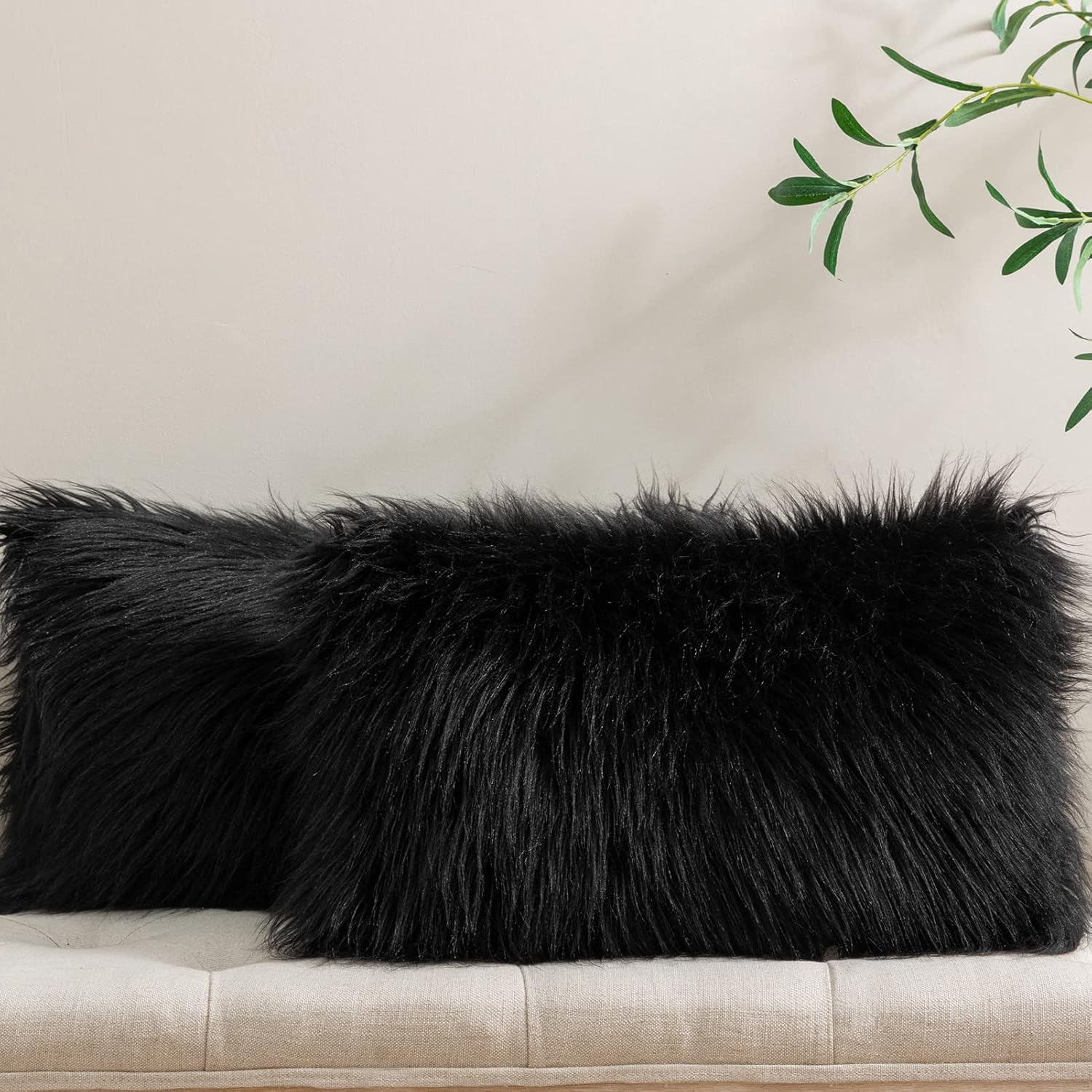 Phantoscope Pack of 2 Faux Fur Throw Pillow Covers Cushion Covers Luxury Soft Decorative ...