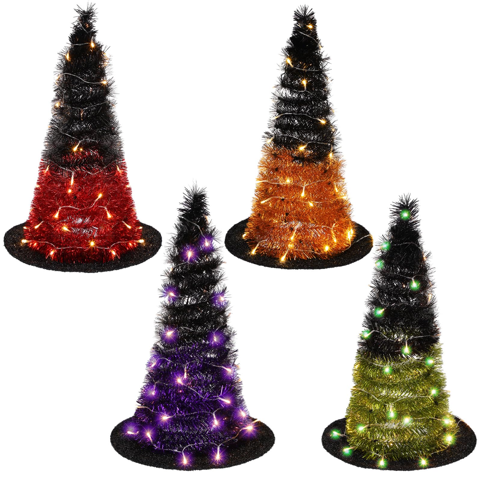 Panitay 4 Sets Halloween Hanging Decorations 2 ft Lighted Witch Hats ...