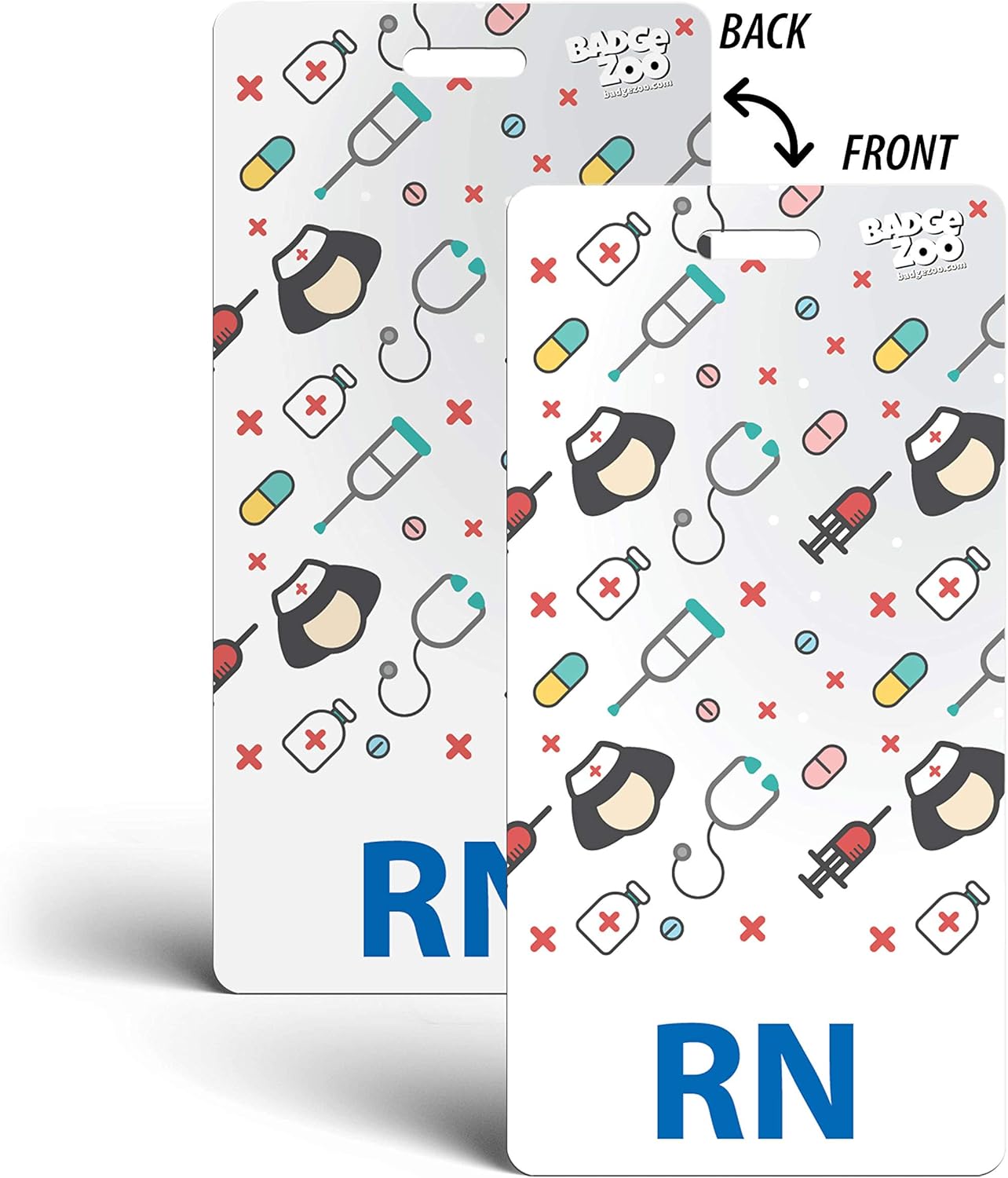 RN Badge Buddy White With Medical Icons Vertical Badge Id Card For RN Badge Buddy White With Medical Icons Vertical Badge Id Card For