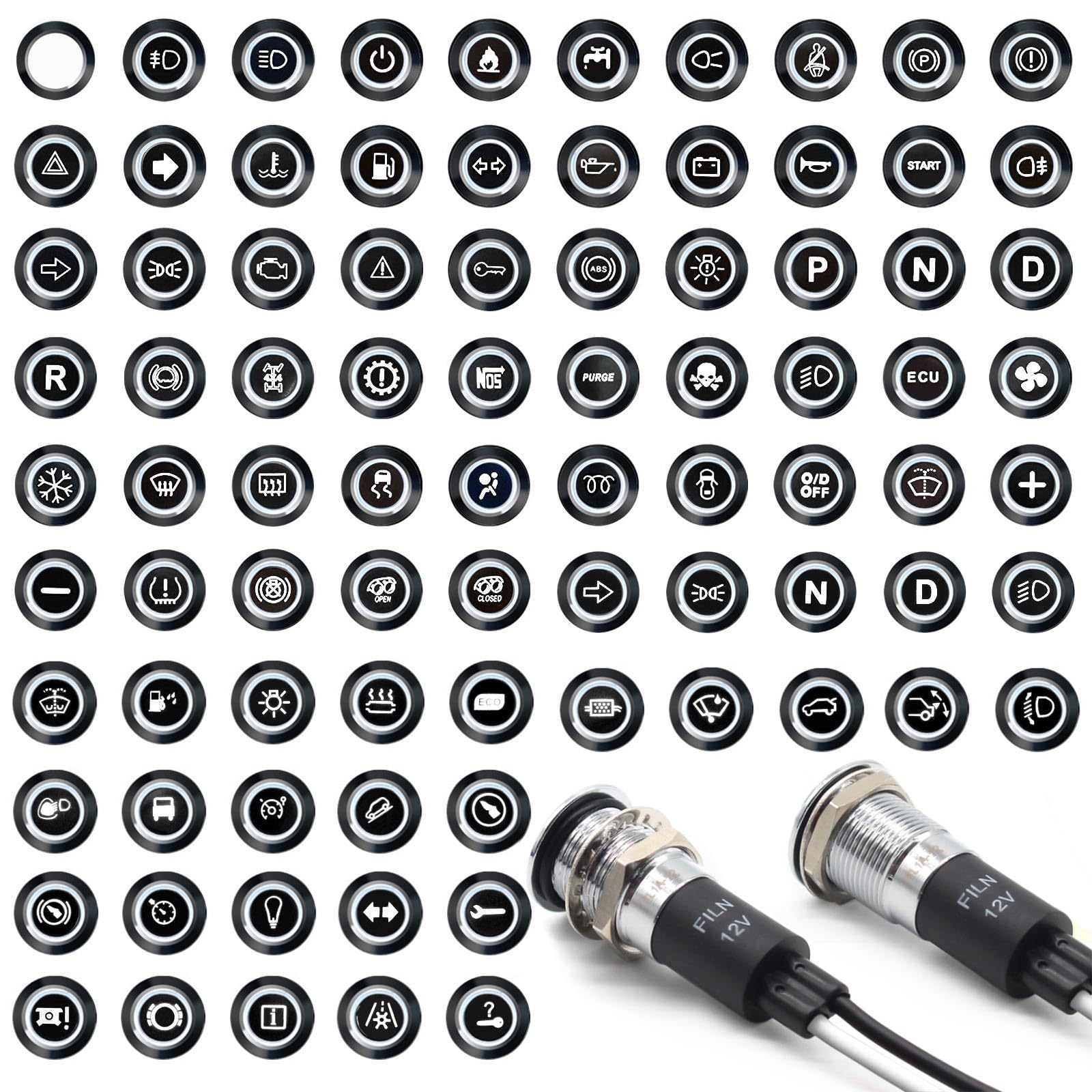 Amazon.com: FILN 2 Pcs 12MM(1/2'') LED Indicator Light 180 symbols ...