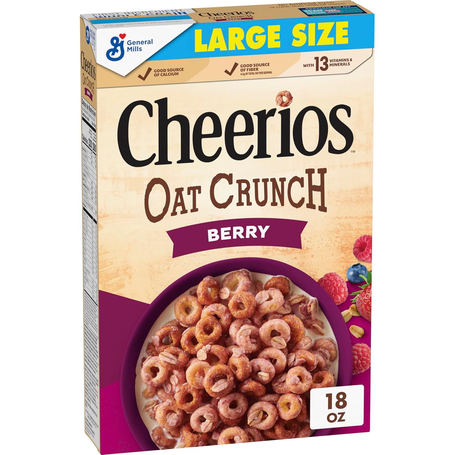 Amazon.com: Cheerios Oat Crunch Berry Oat Breakfast Cereal, Large Size ...