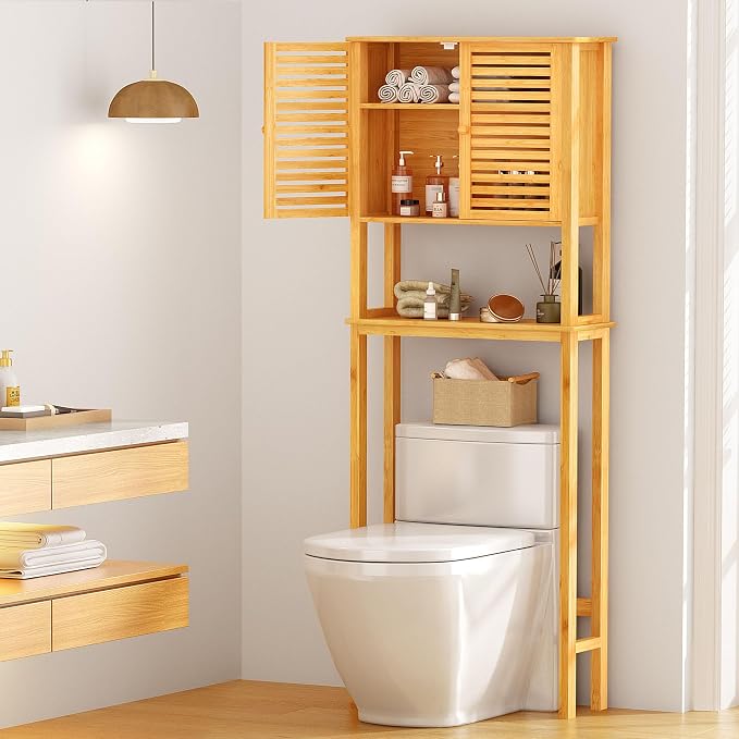 Amazon.com: SogesPower Bamboo Over The Toilet Storage Cabinet,Tall ...
