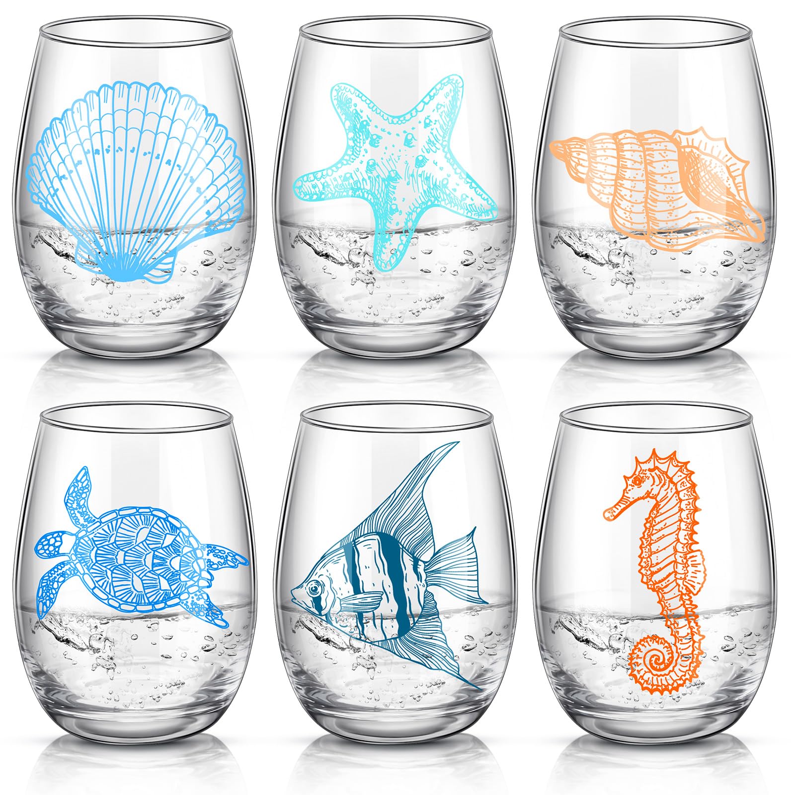 Amazon.com | Yiyiring 6 Pcs Ocean Stemless Wine Glasses Sea Beach ...