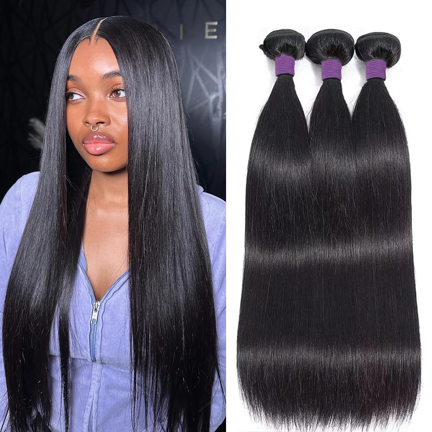 Amazon.com : Sodfey Short Straight Bundles Human Hair 12 Inch Bob Weave ...