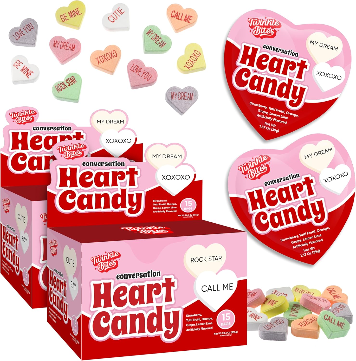 30 Pack Valentines Day Conversation Hearts – Heart Shaped Bags Filled ...
